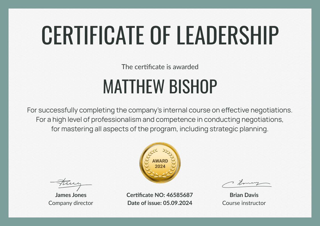 Simple and professional leadership certificate template