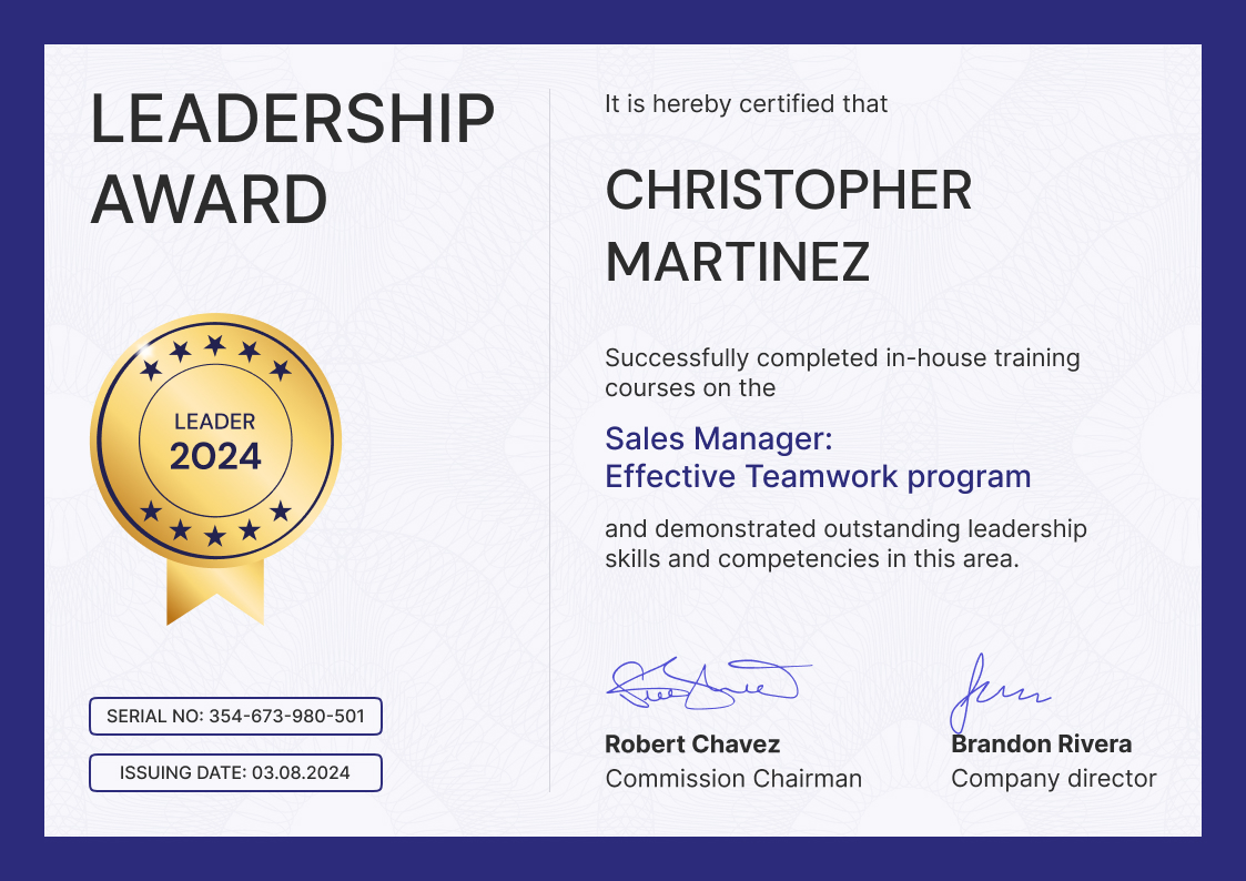 Modern and professional leadership certificate template