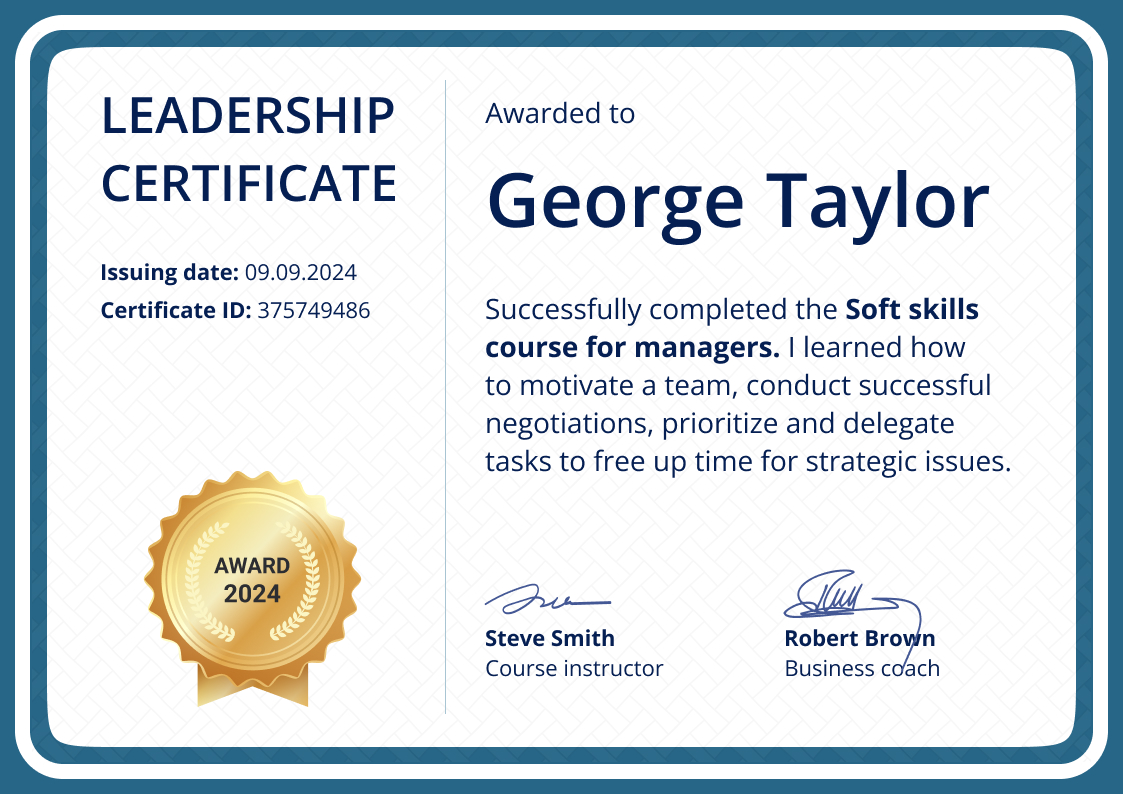 Framed and professional leadership certificate template