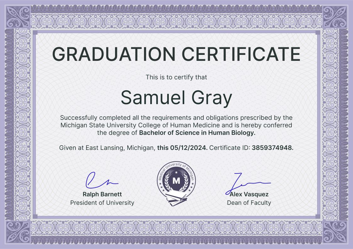 Framed professional graduation certificate template