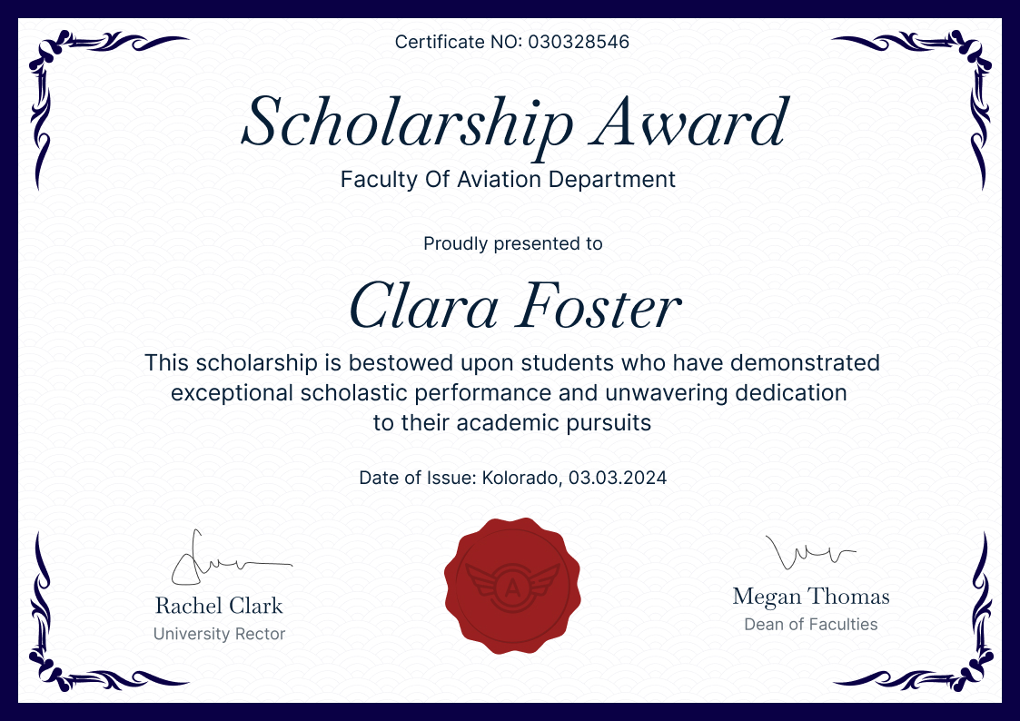 Exquisite and formal scholarship certificate template