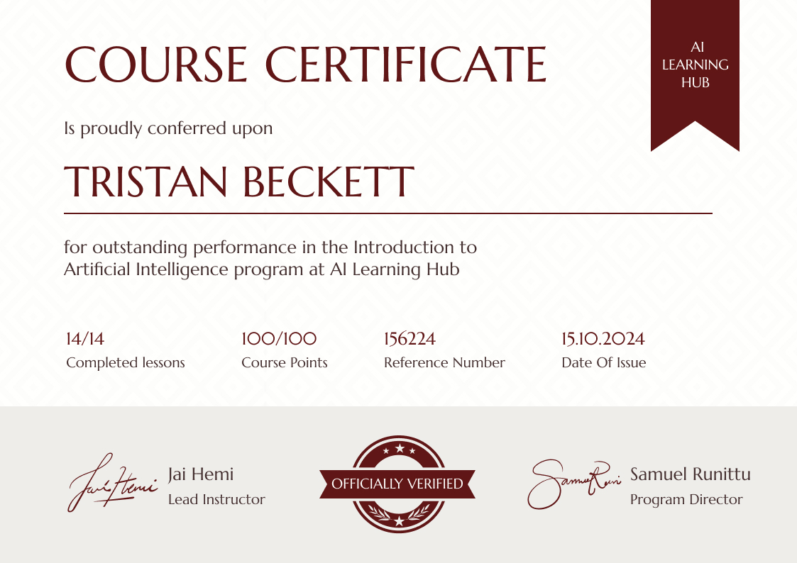 Neat and professional course certificate template