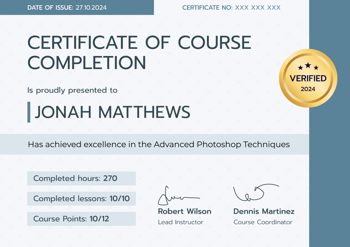 Versatile and professional course certificate template