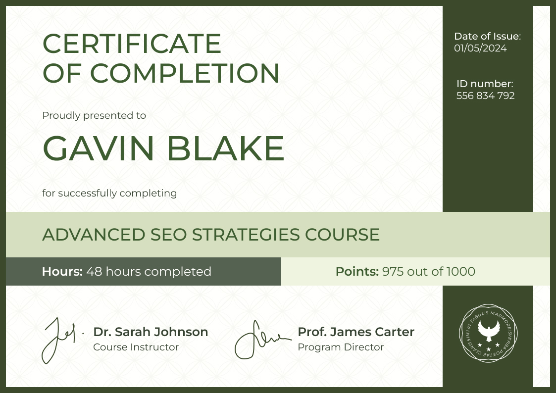 Inspirational and formal course certificate template