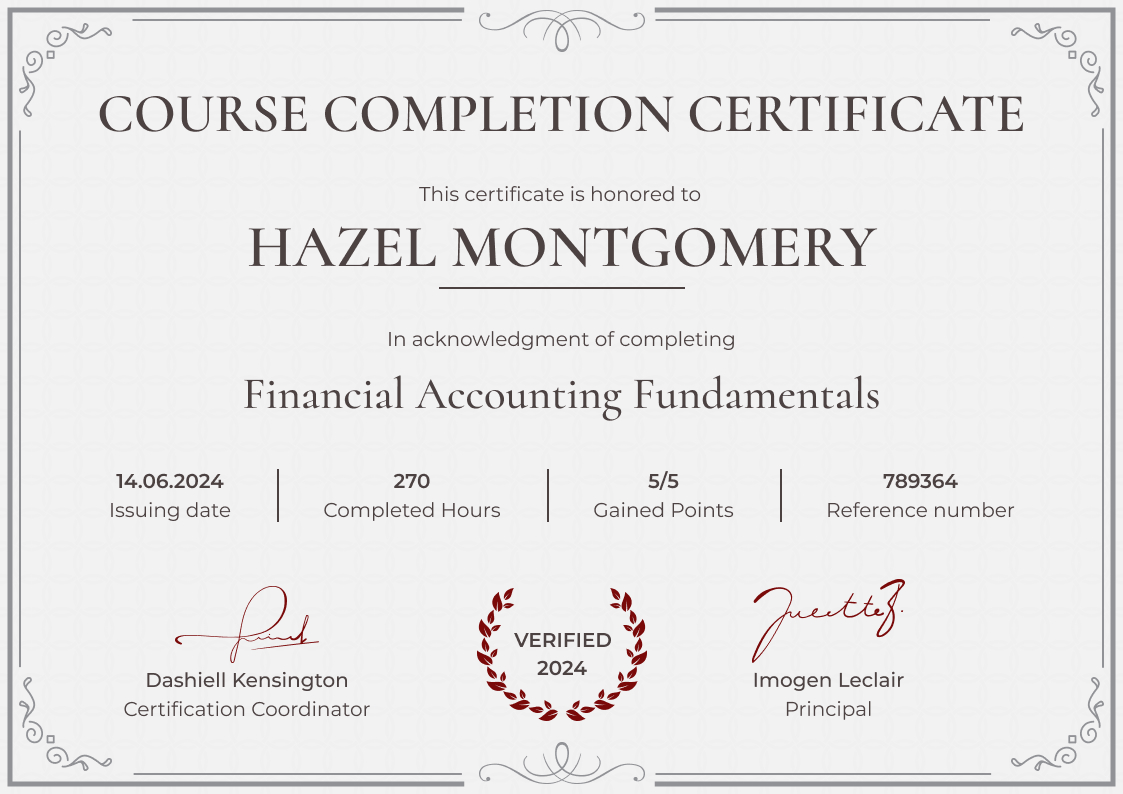 Harmonious and formal course certificate template
