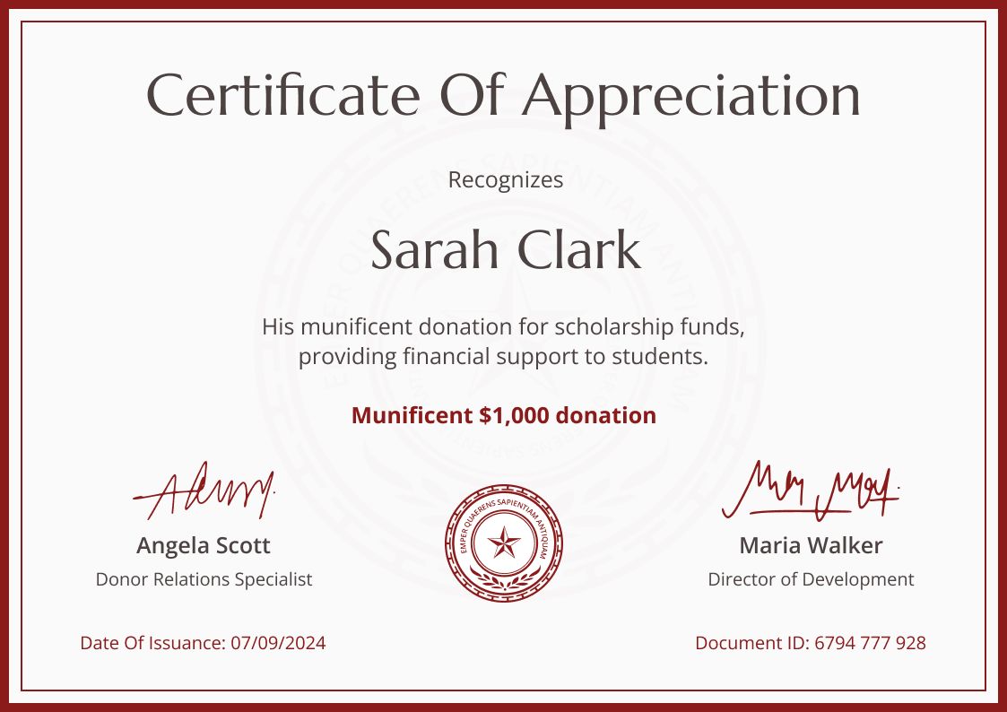 Tasteful and professional donation certificate template