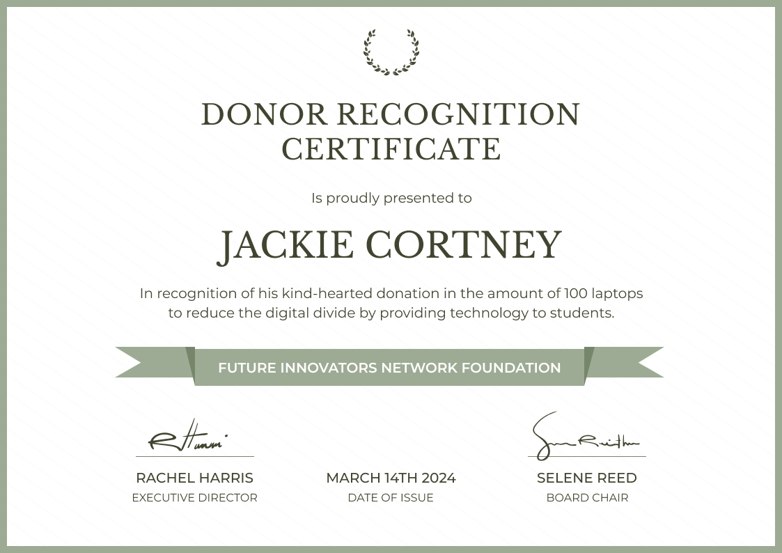 Editable and formal donation certificate template