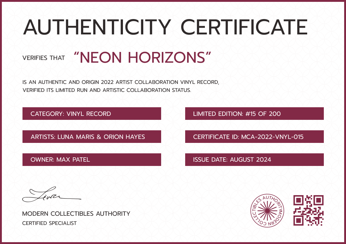 Credible and modern authenticity certificate template
