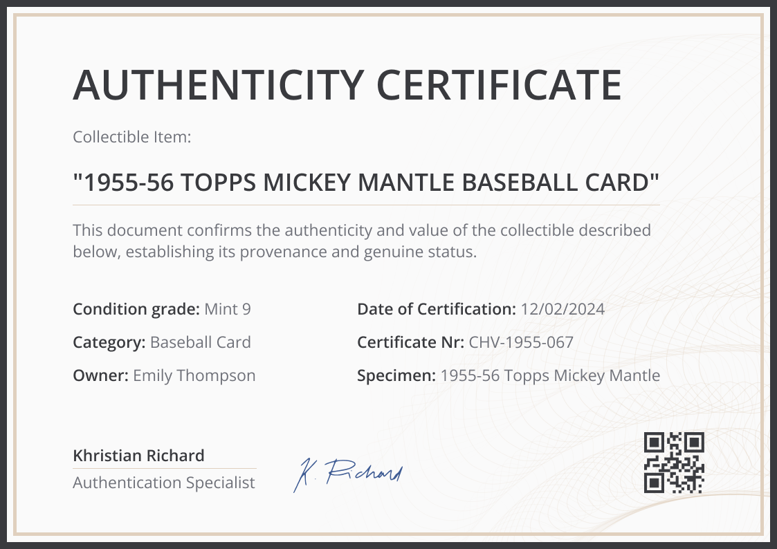 Clear and formal authenticity certificate template
