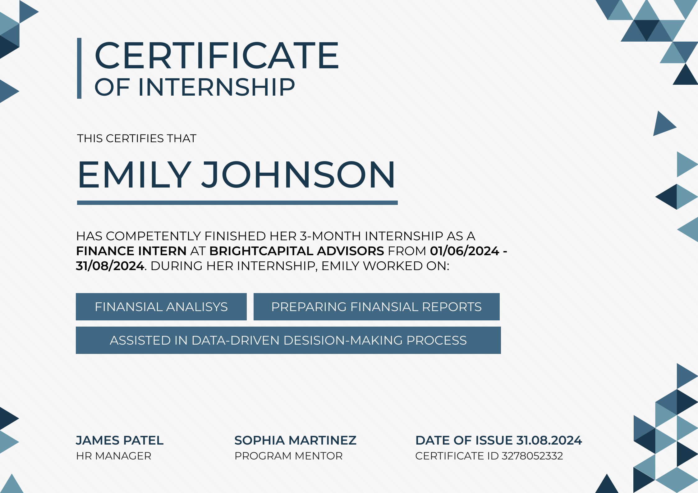 Modern and formal certificate of internship template
