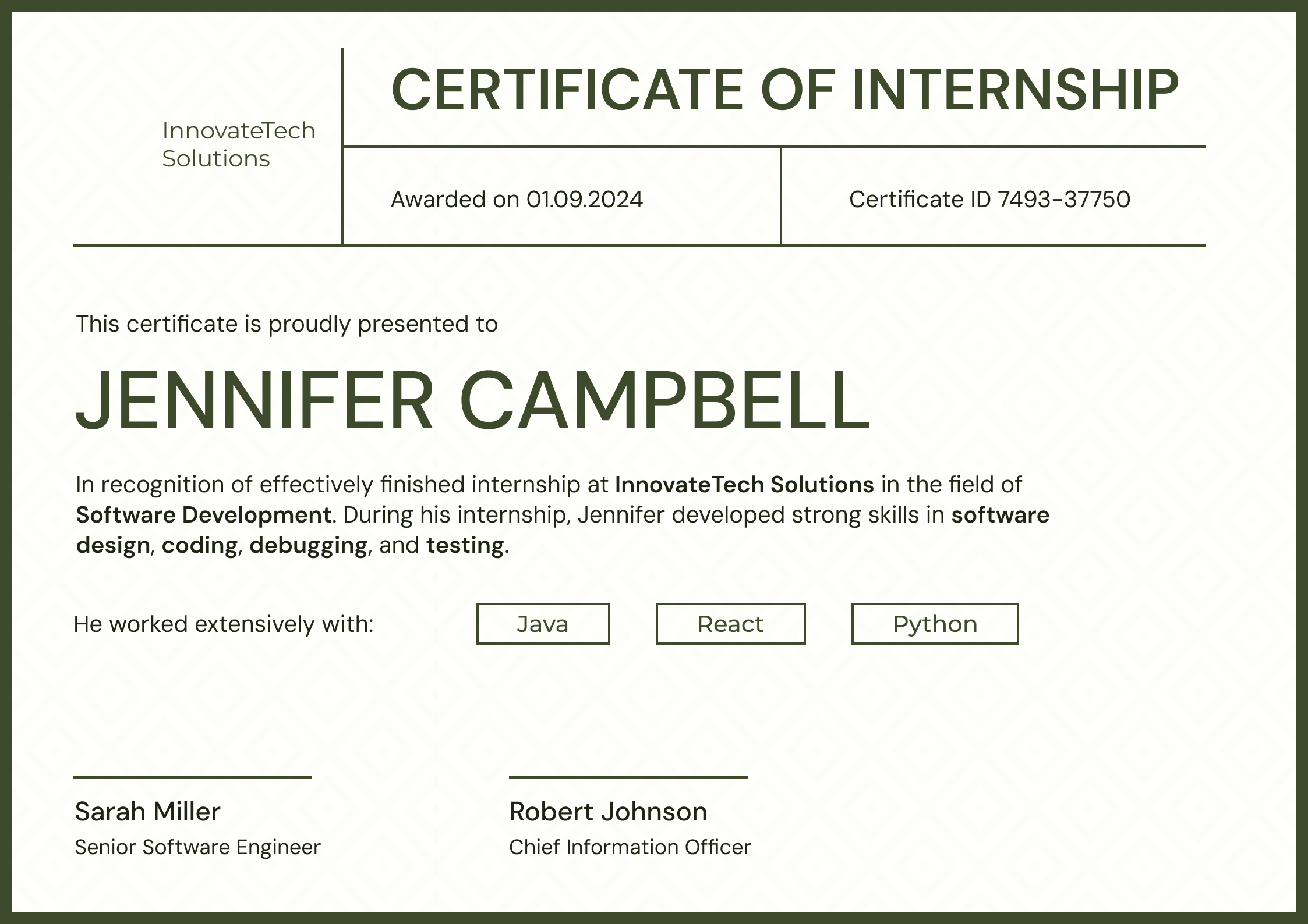 Versatile and modern internship certificate template