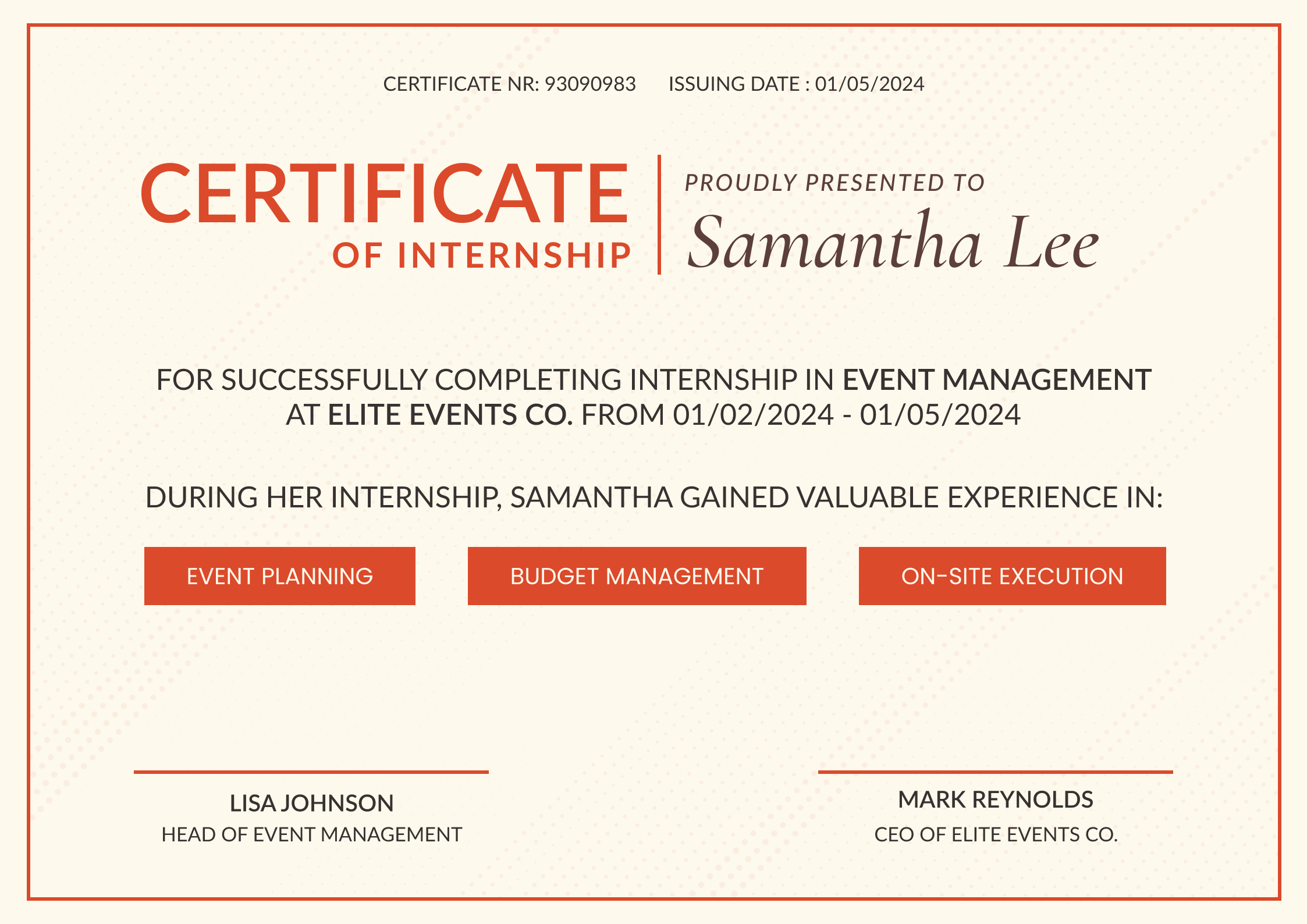 Vibrant and modern internship certificate template