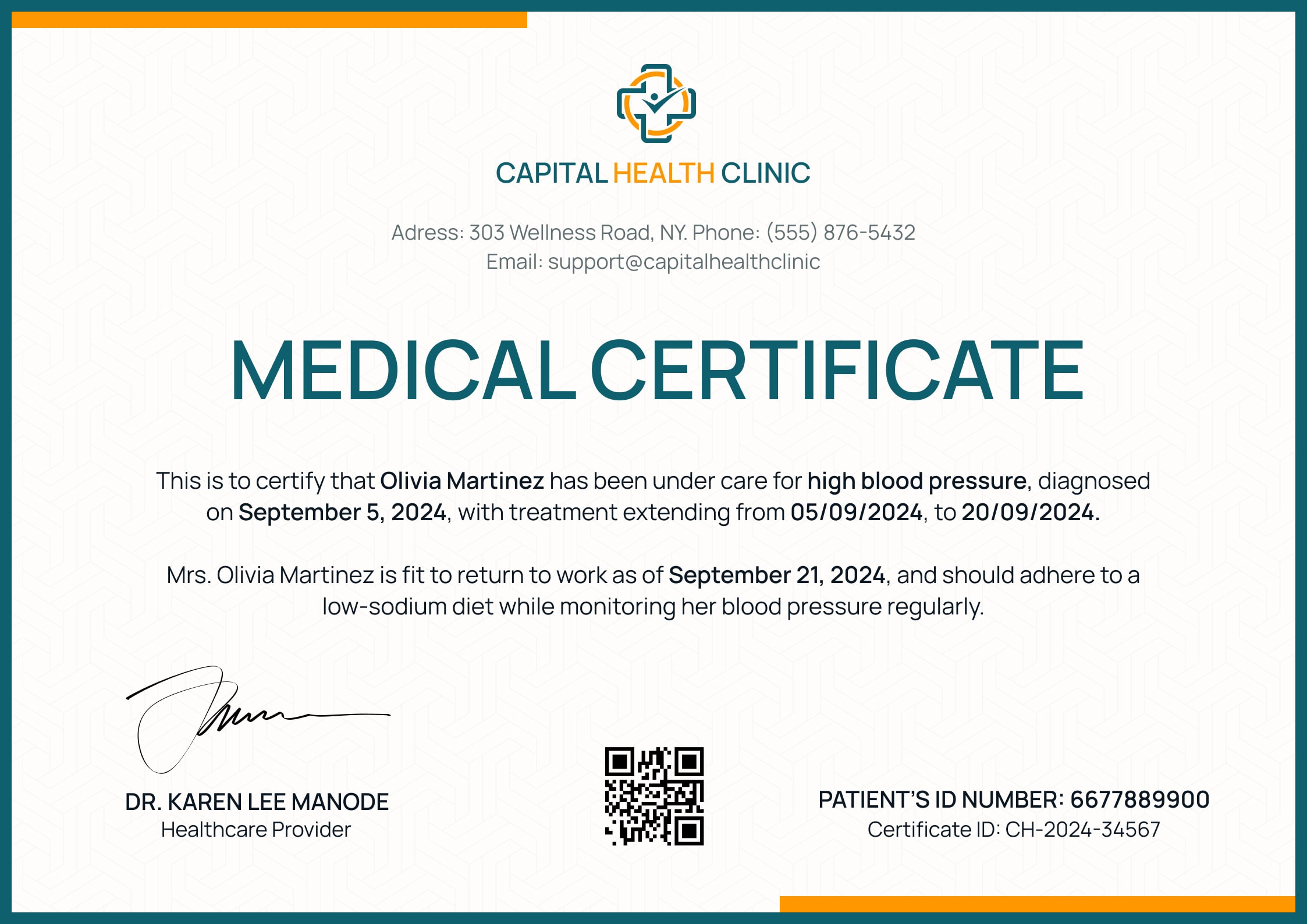 Professional and elegant medical certificate template