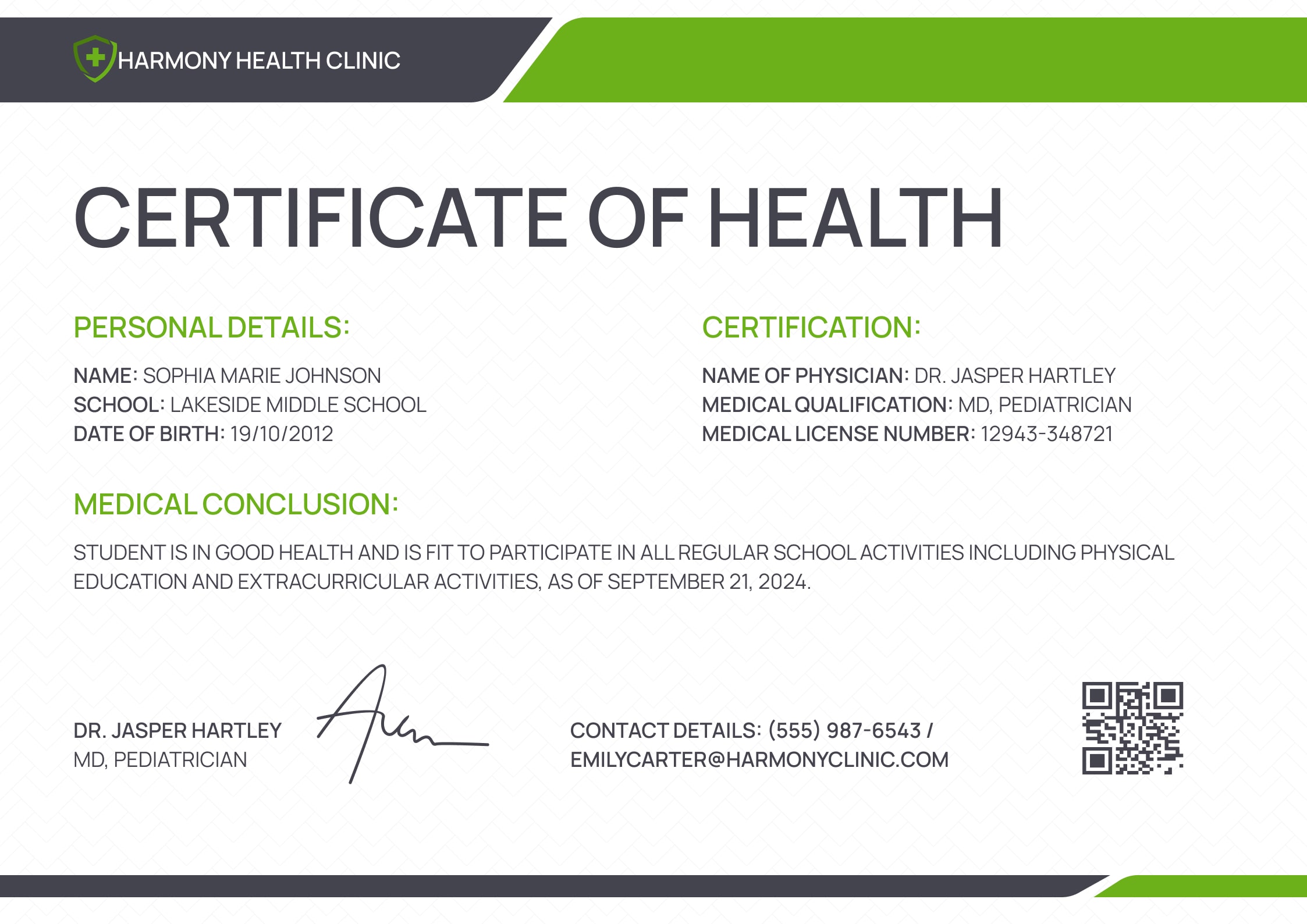 Simple and streamlined medical certificate template