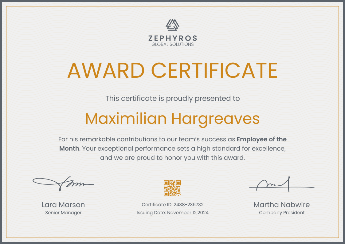 Practical and formal award certificate template