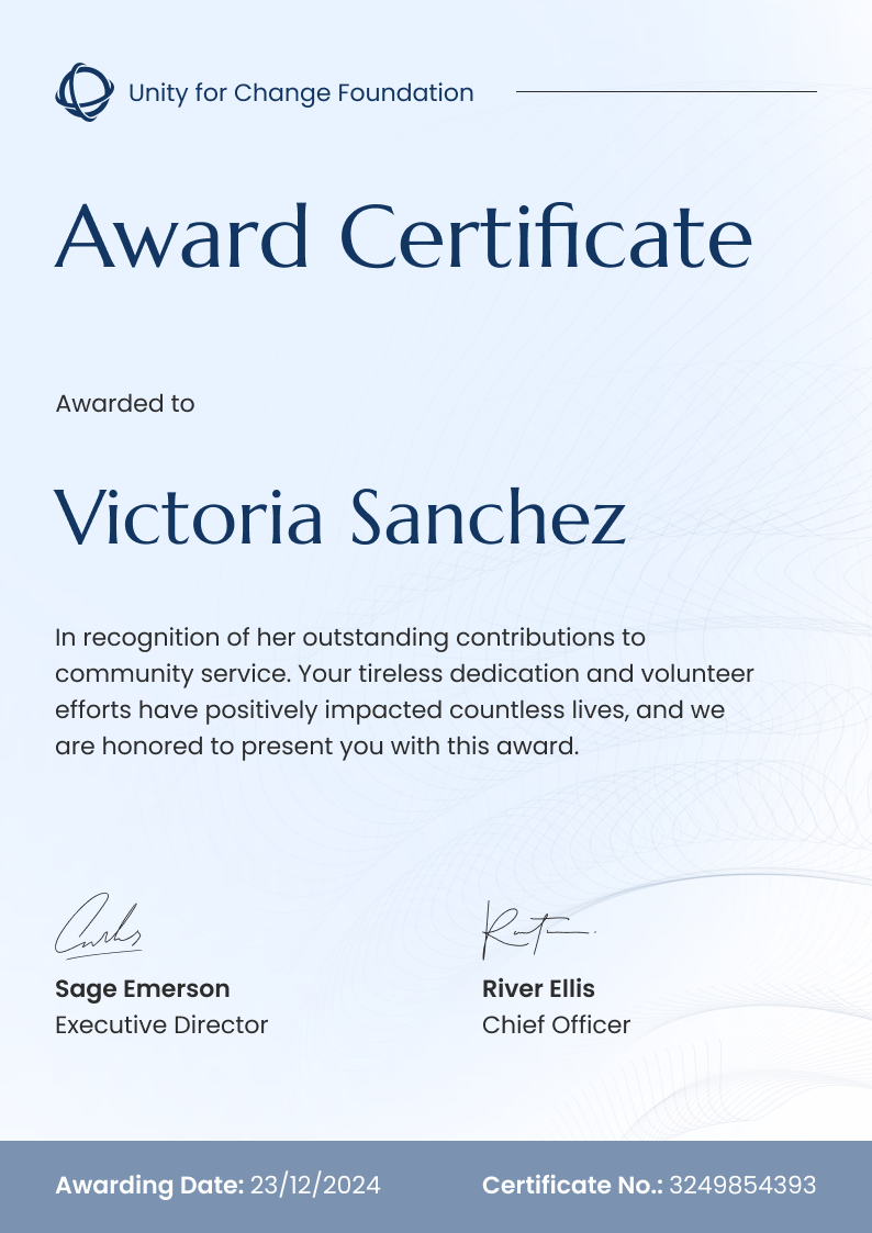 Community Service Award Template