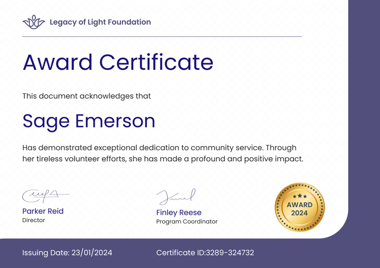Community Service Award Sample