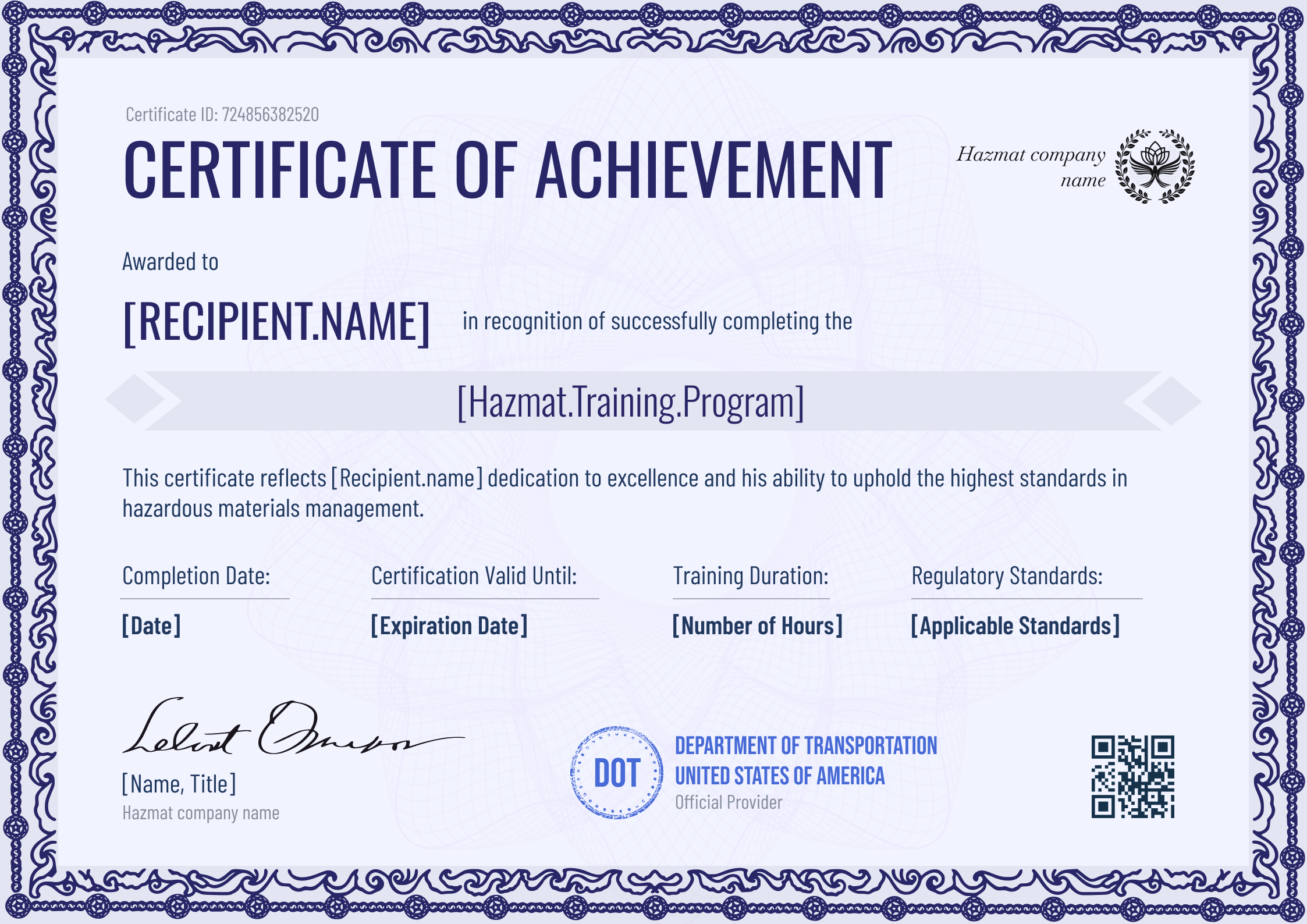 Professional and versatile hazmat certificate template