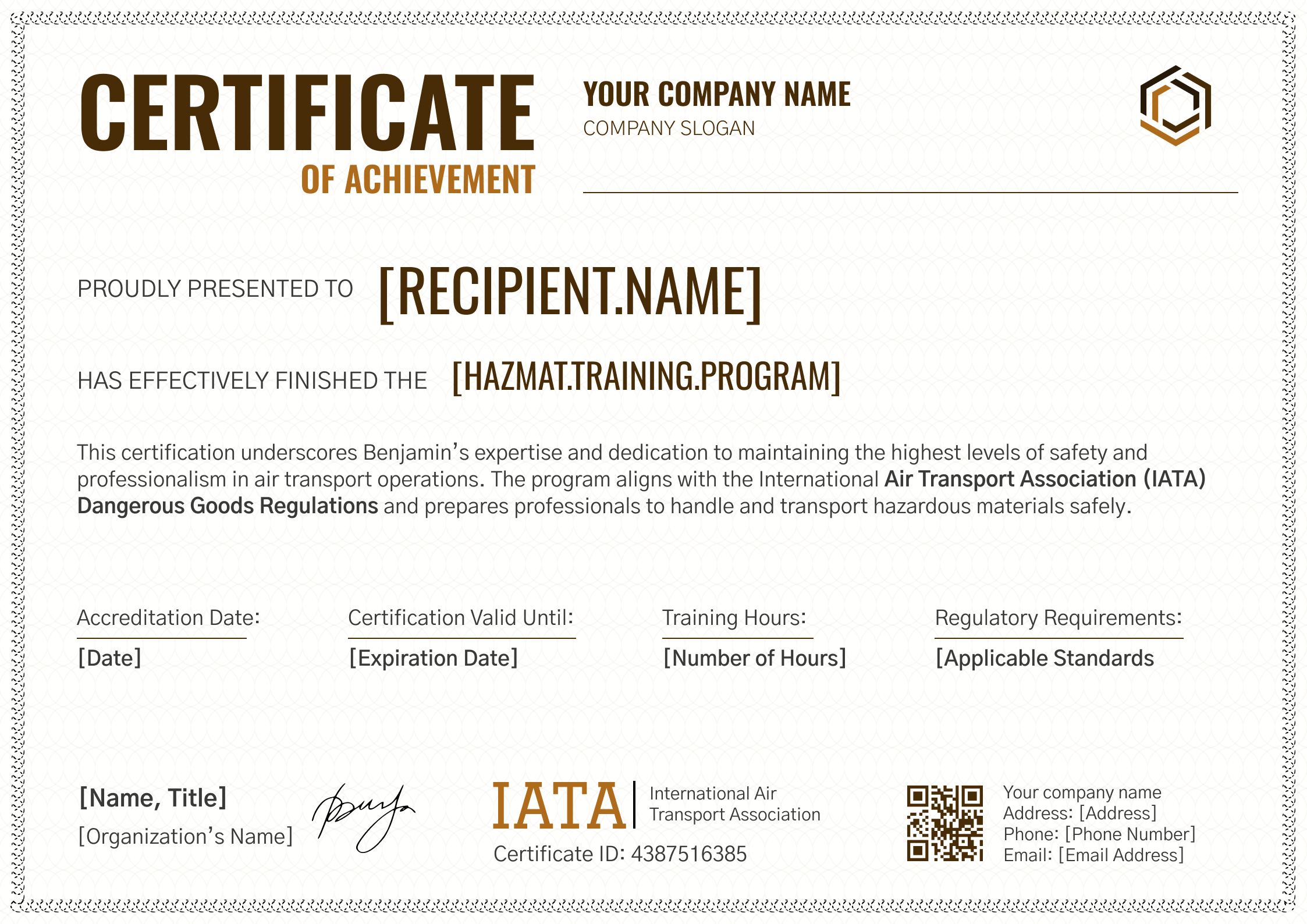 Professional and practical hazmat training certificate template