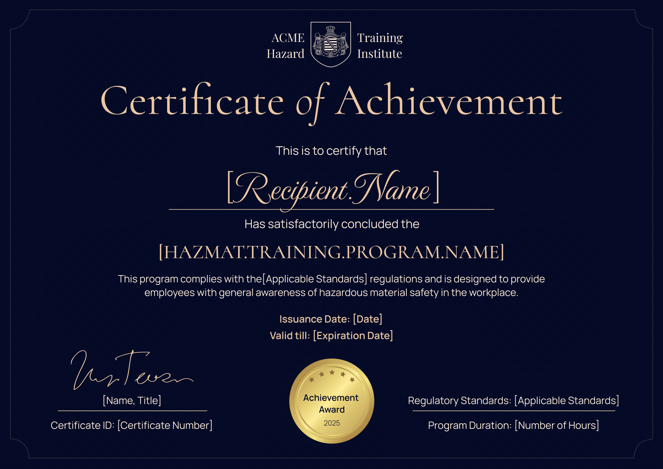 Professional and dark hazmat training certificate template