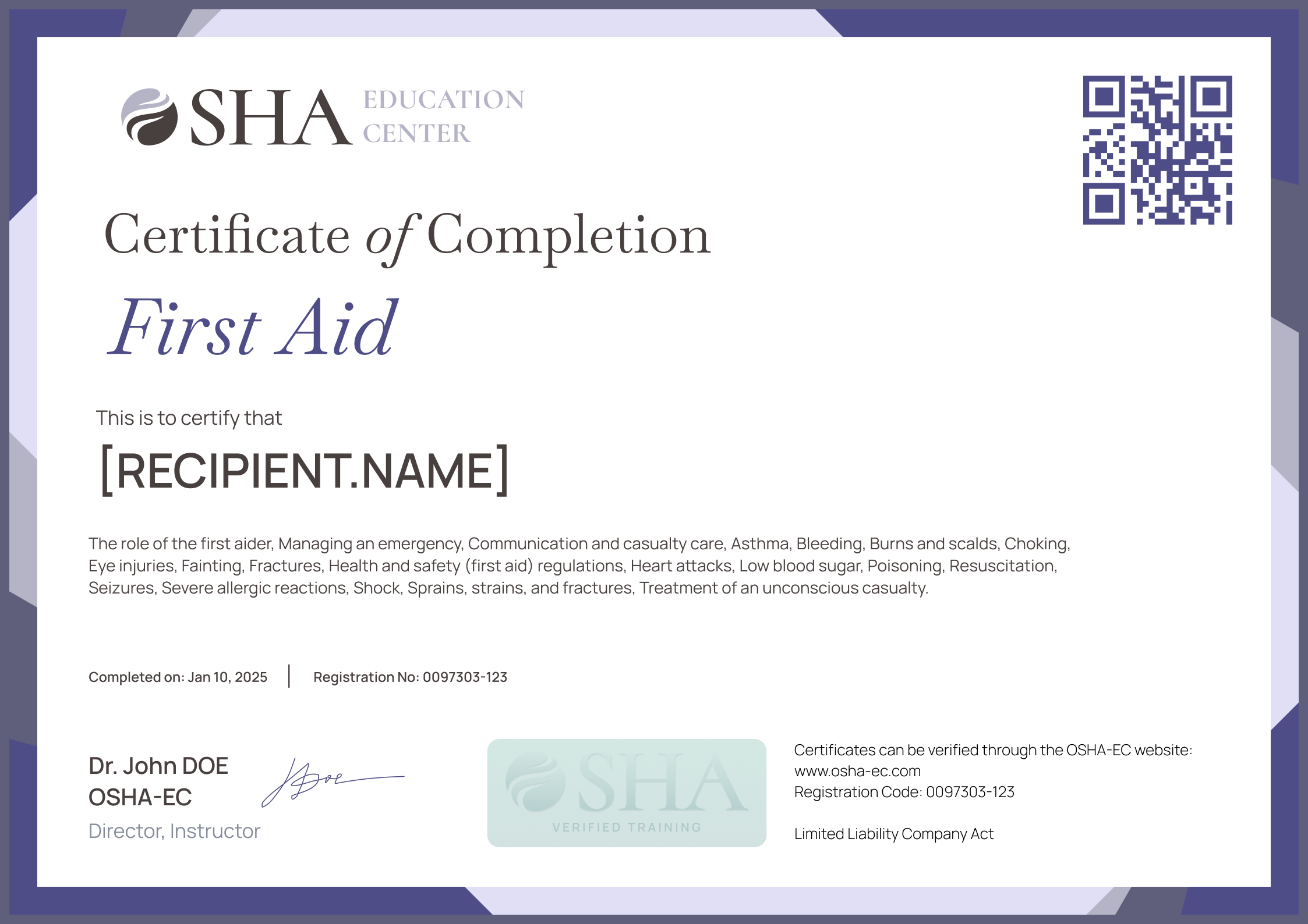 Osha 10 Certificate Template