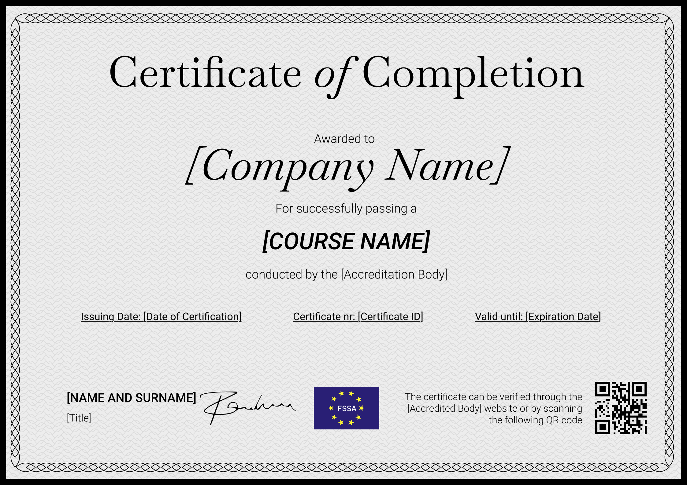 Professional and refined fire safety certificate template