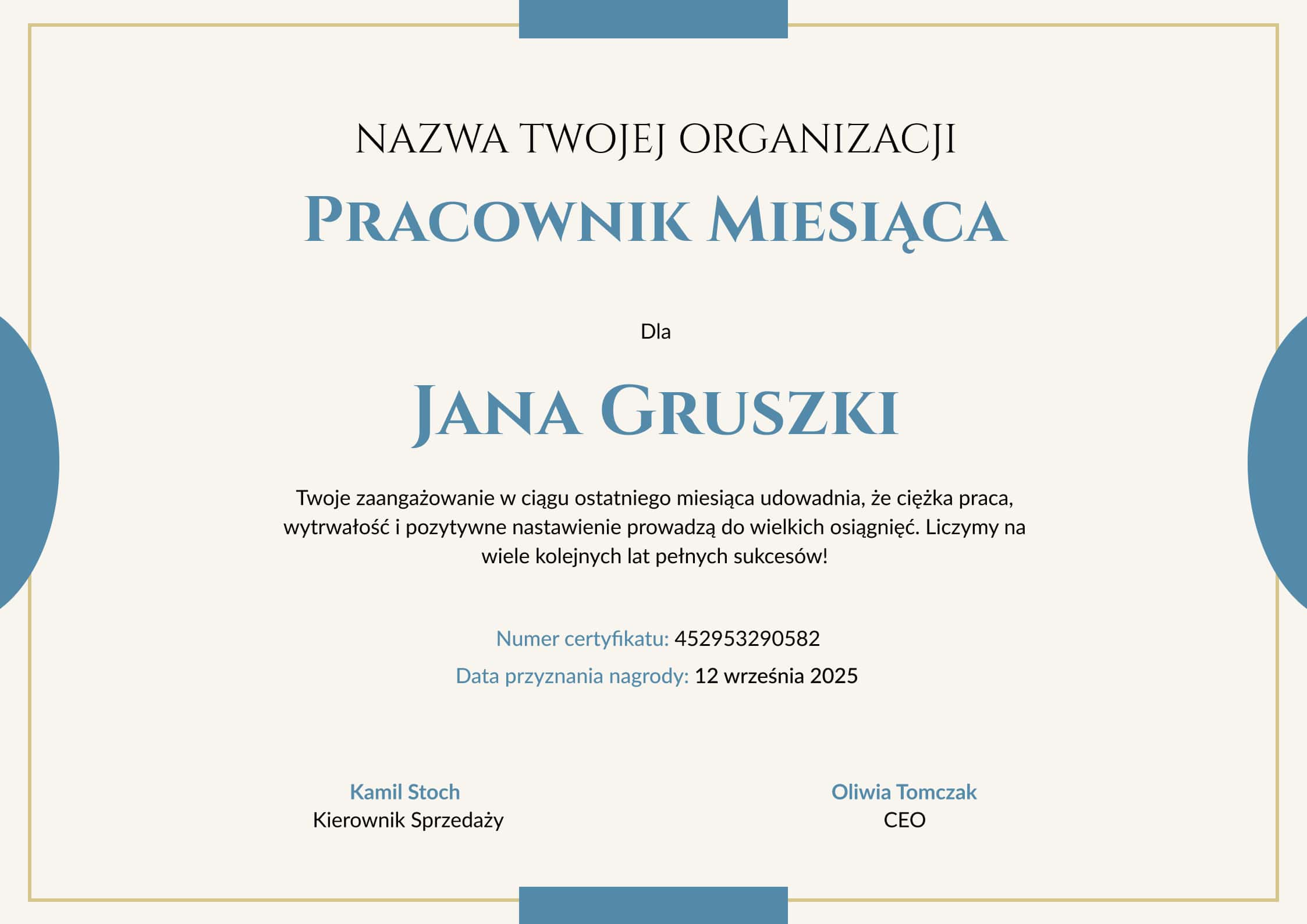 Profesjonalny i elegancki dyplom pracownika miesiąca