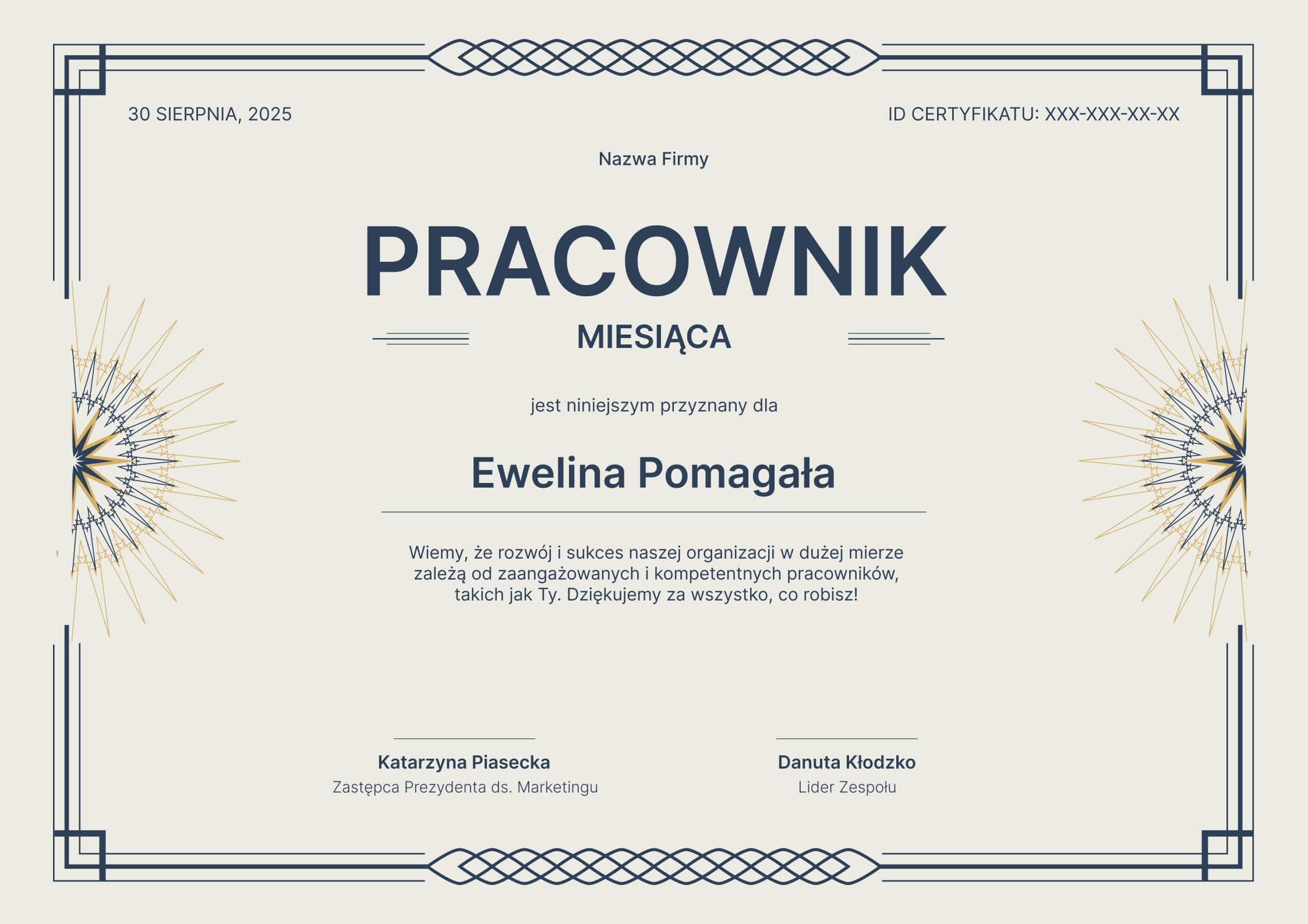 Nowoczesny i subtelny dyplom pracownika miesiąca