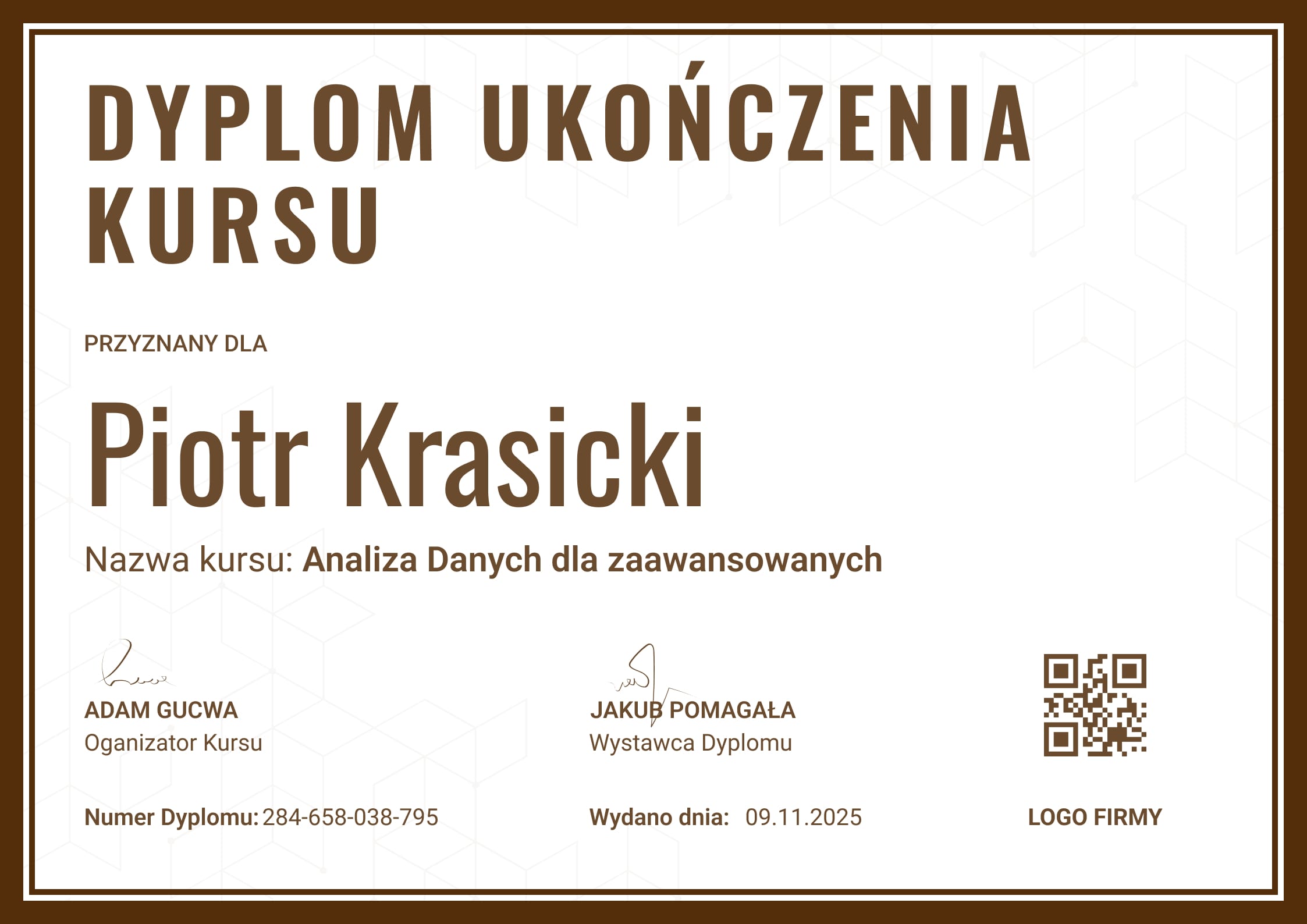 Czysty i prosty certyfikat ukończenia kursu