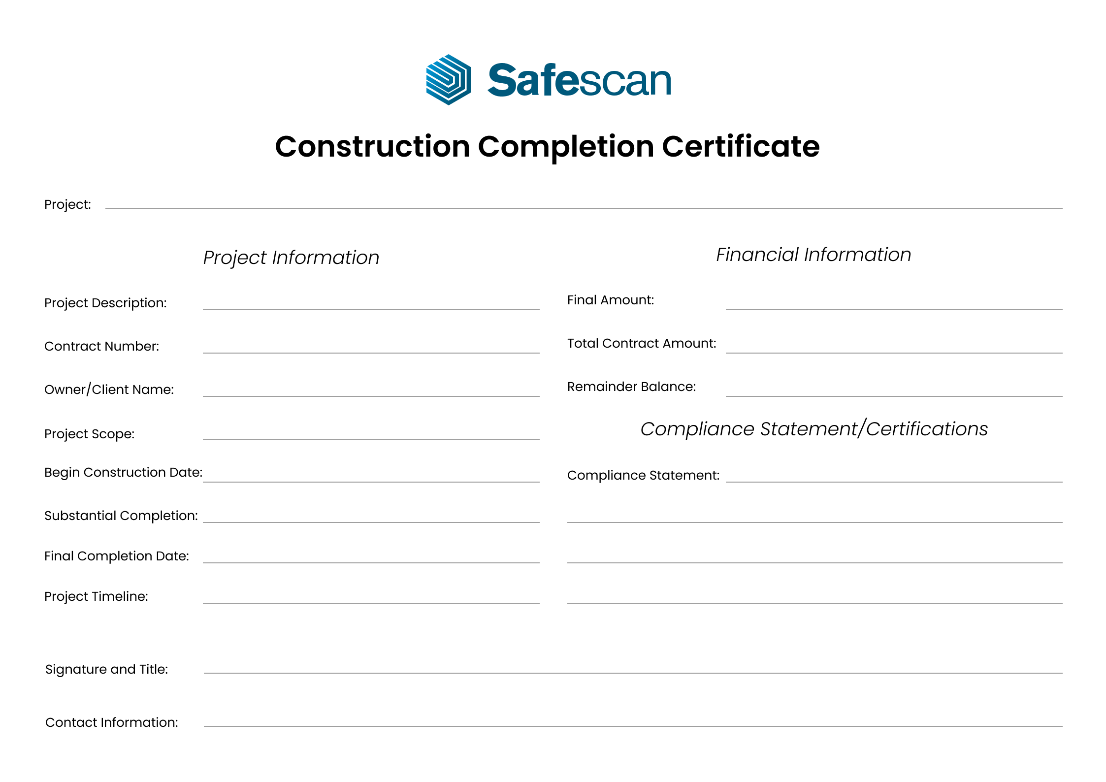 Professional and reliable construction completion certificate template