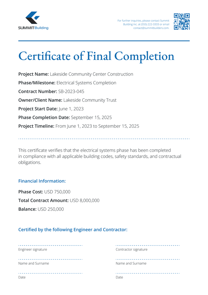 project completion certificate template