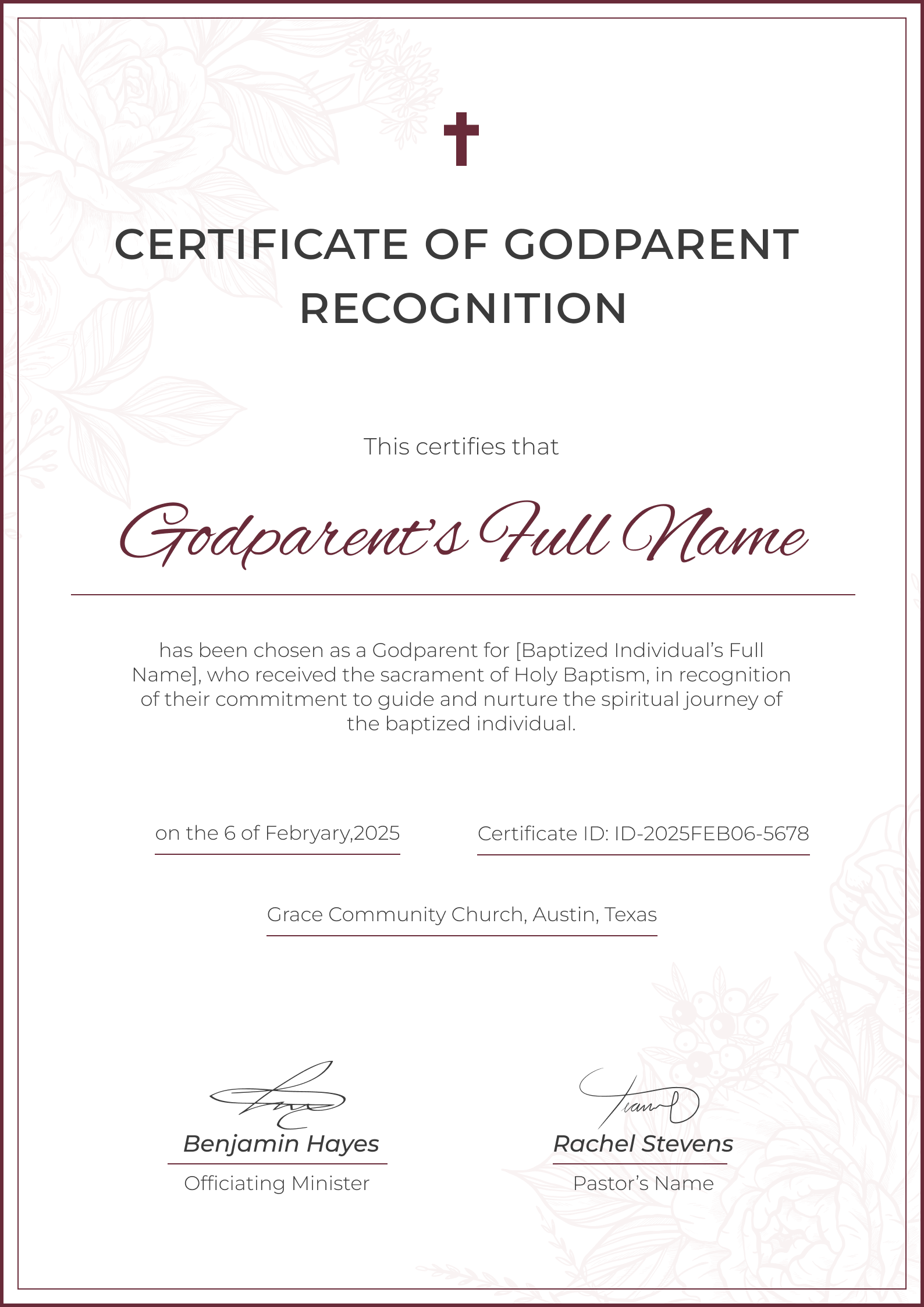 Godparents Christening Certificate Templates