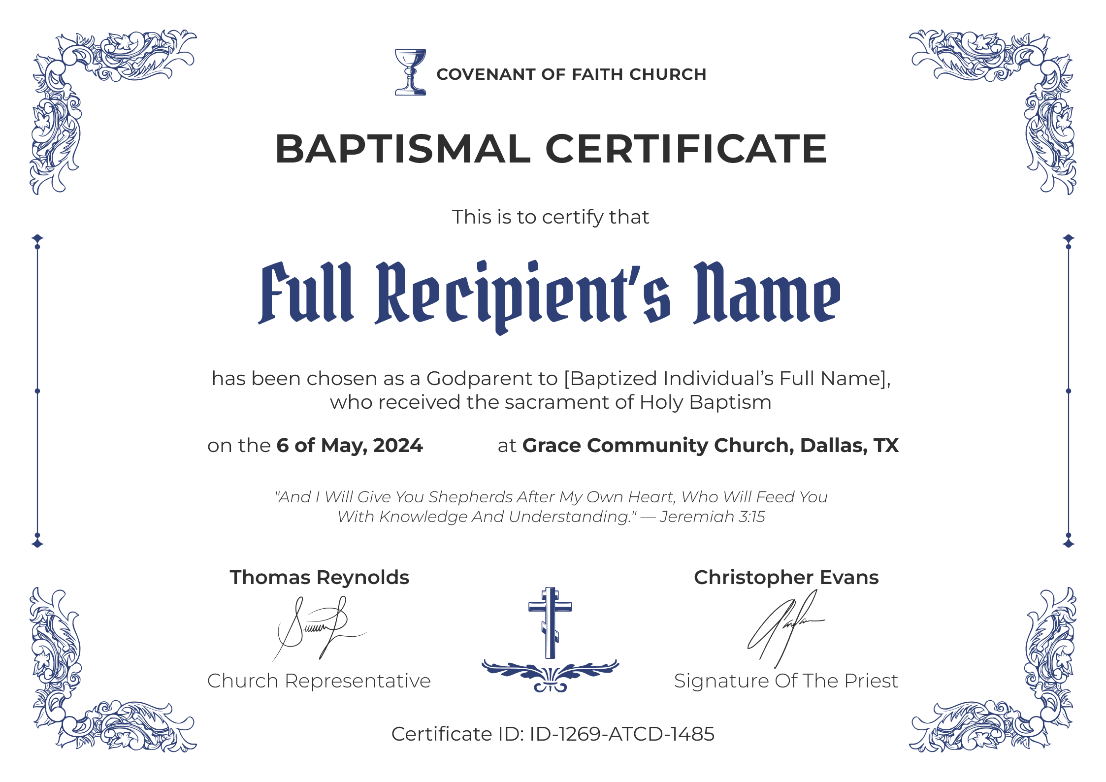 Baptism Certificate Template Free
