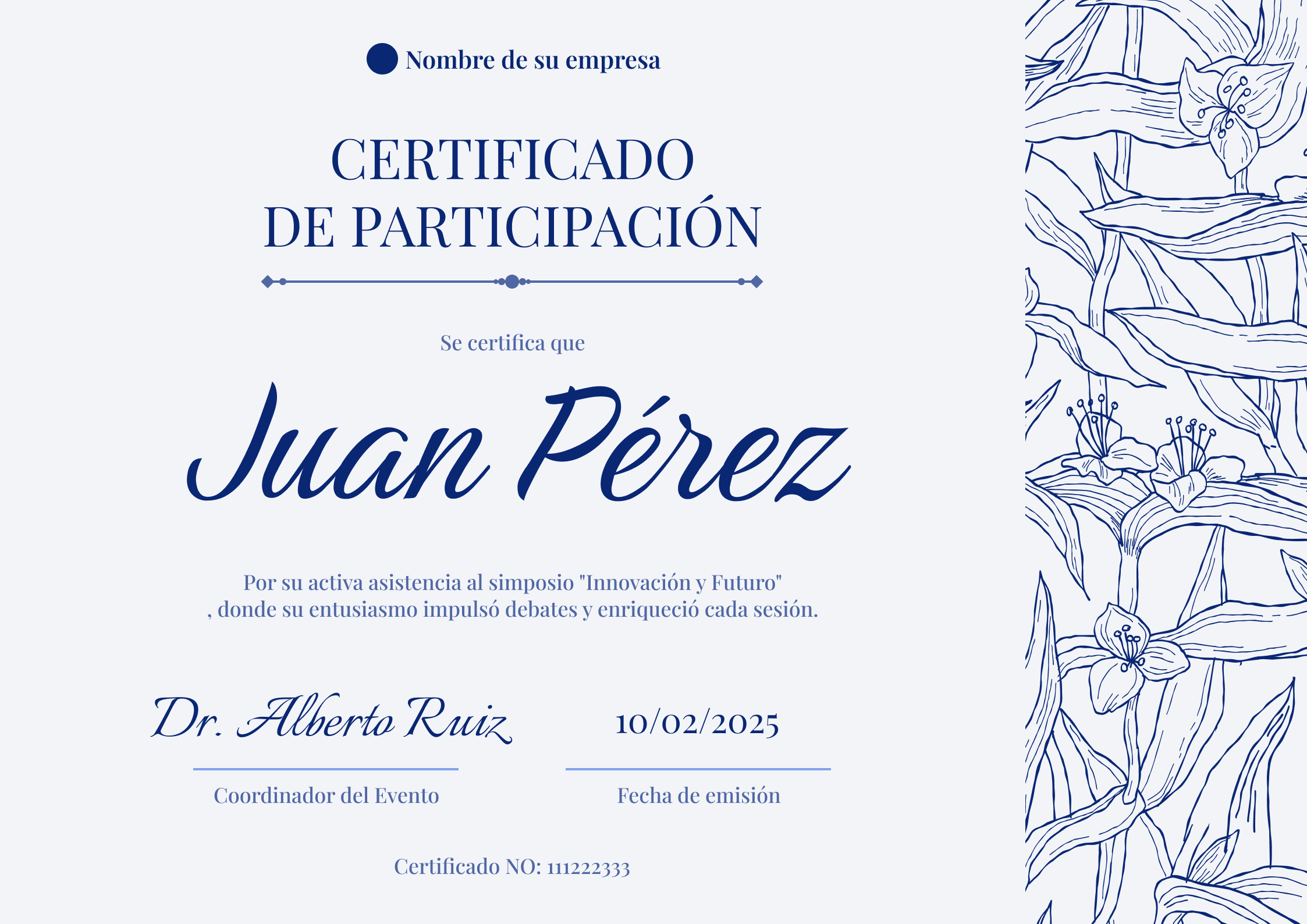 Plantilla de certificado de participación moderna y artística