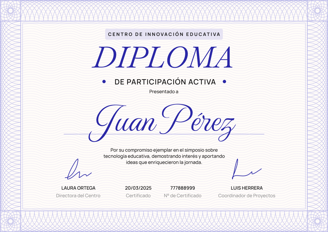 Plantilla de certificado de participación elegante y profesional