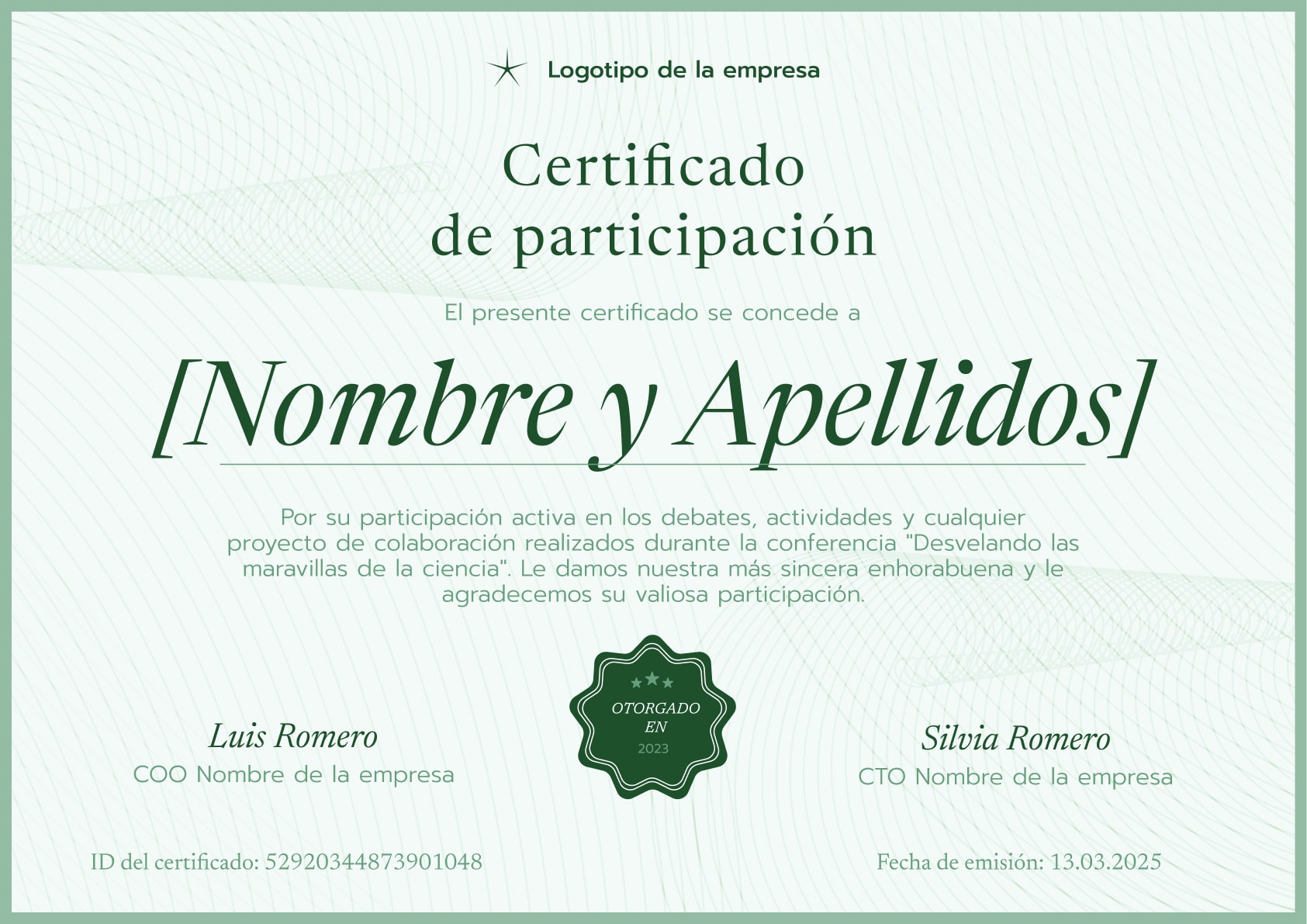 Plantilla de certificado de participación profesional y minimalista