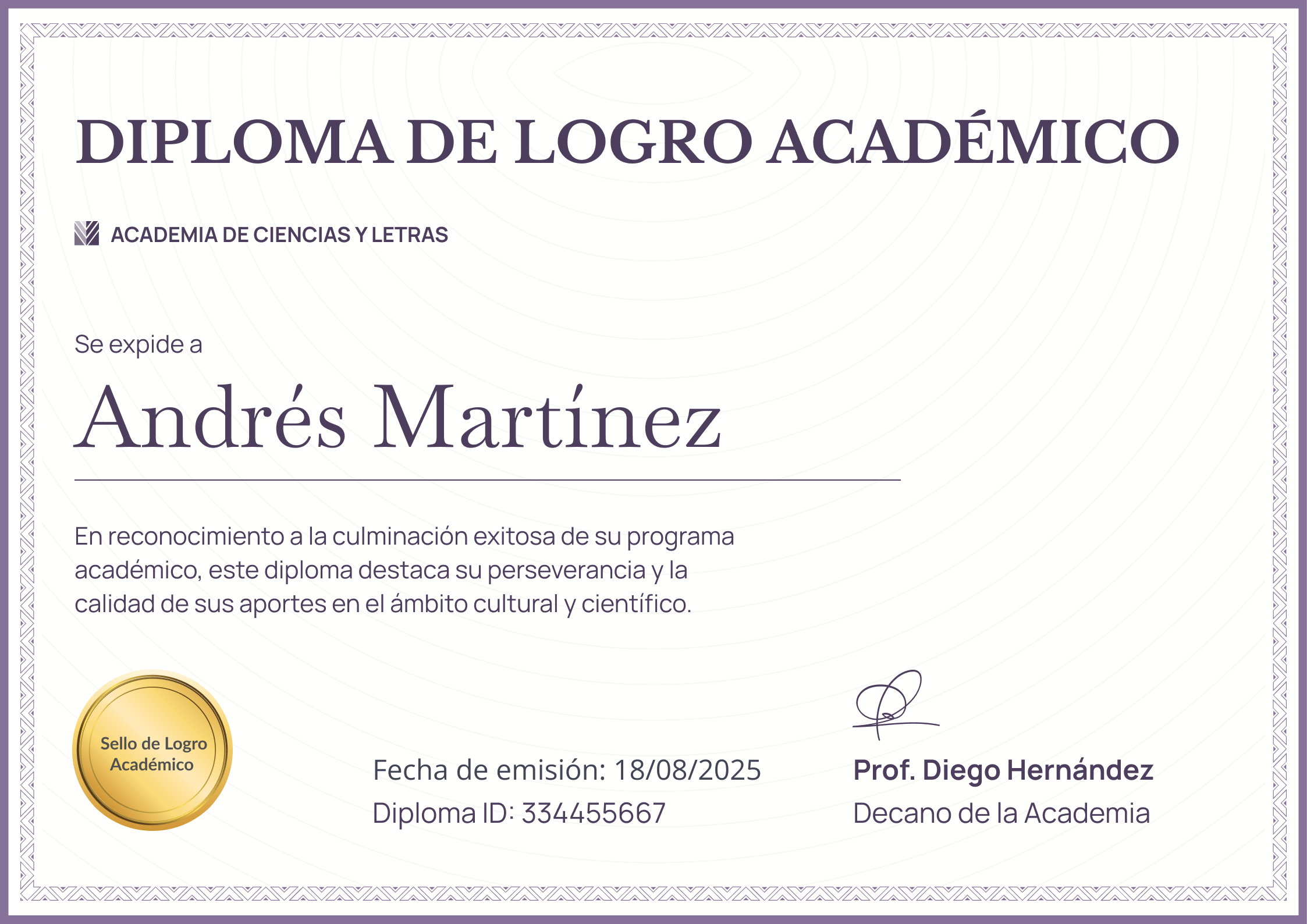 Plantilla diploma formal y simple
