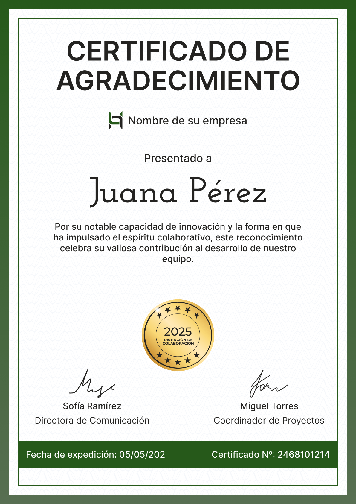 Certificado De Reconocimiento Y Agradecimiento Portacertificado