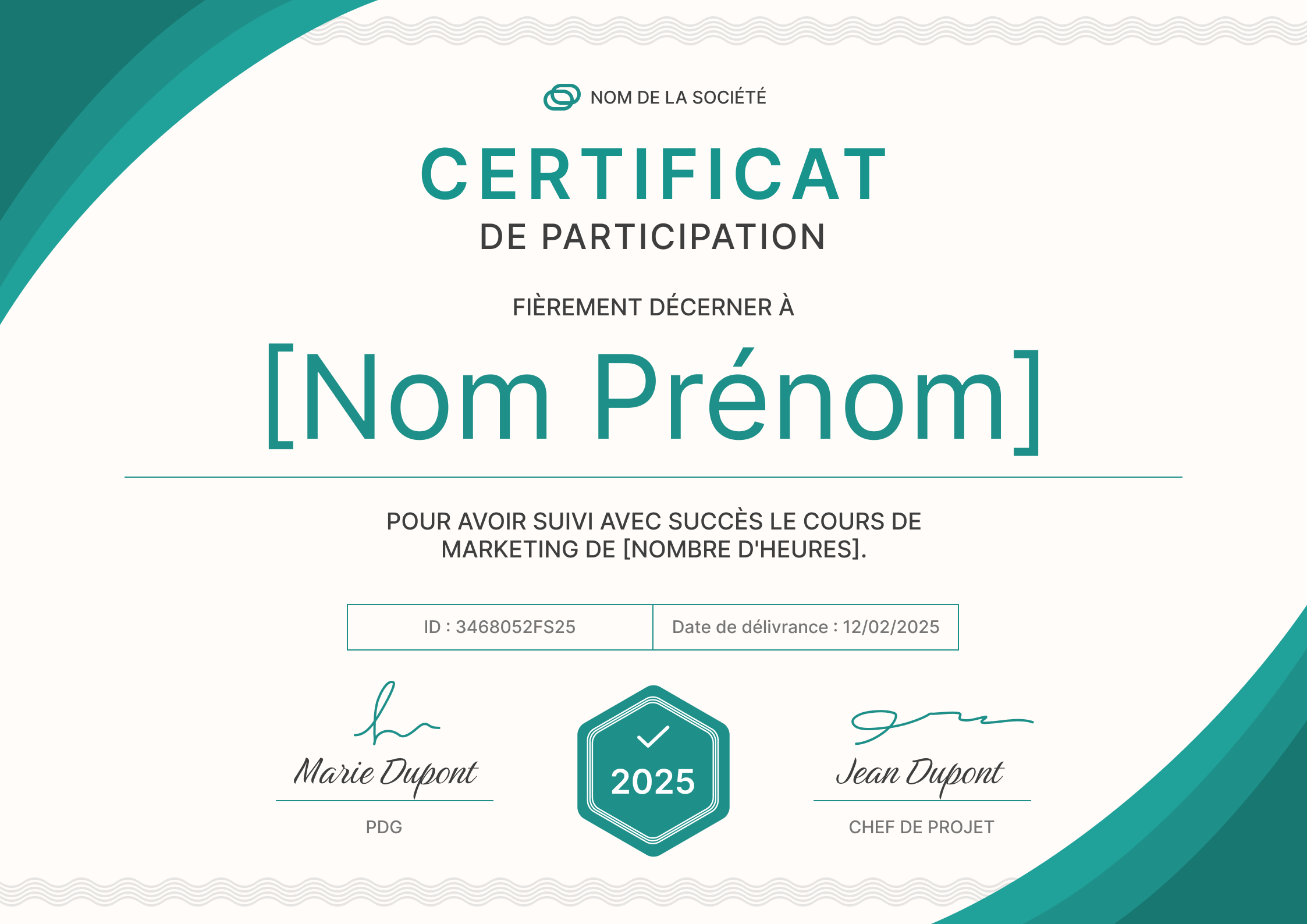 Modèle de certificat de participation simple et polyvalent
