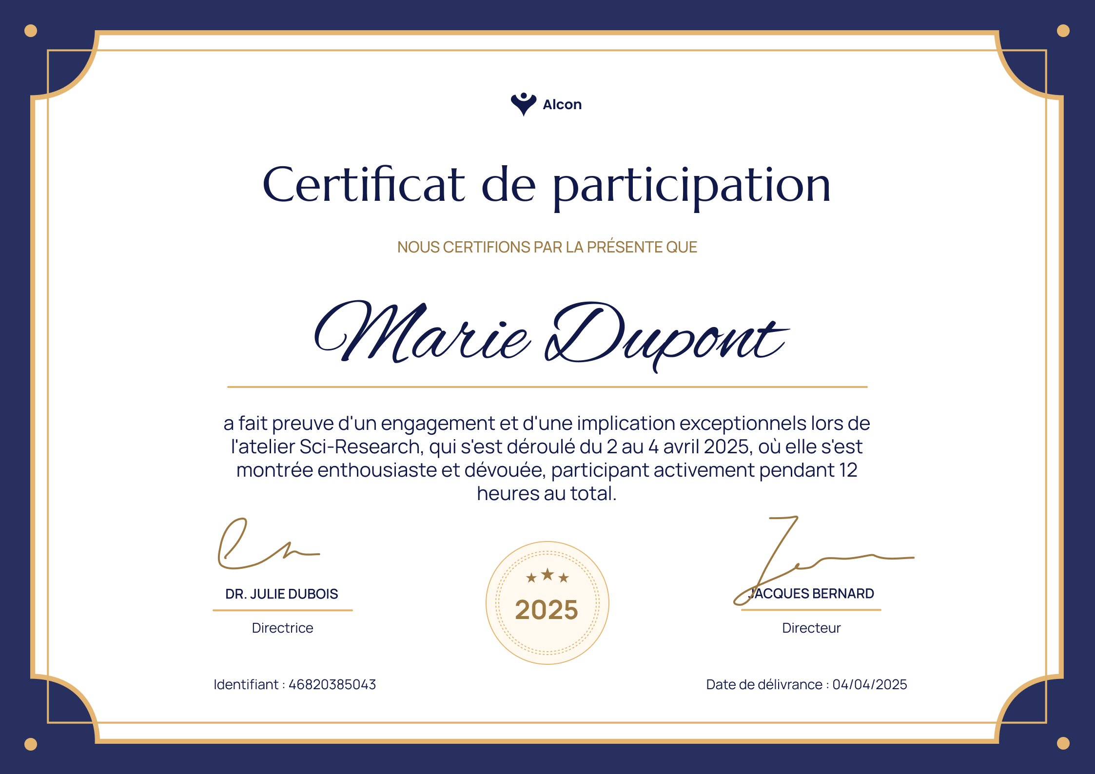 Modèle de certificat de participation formel et traditionnel