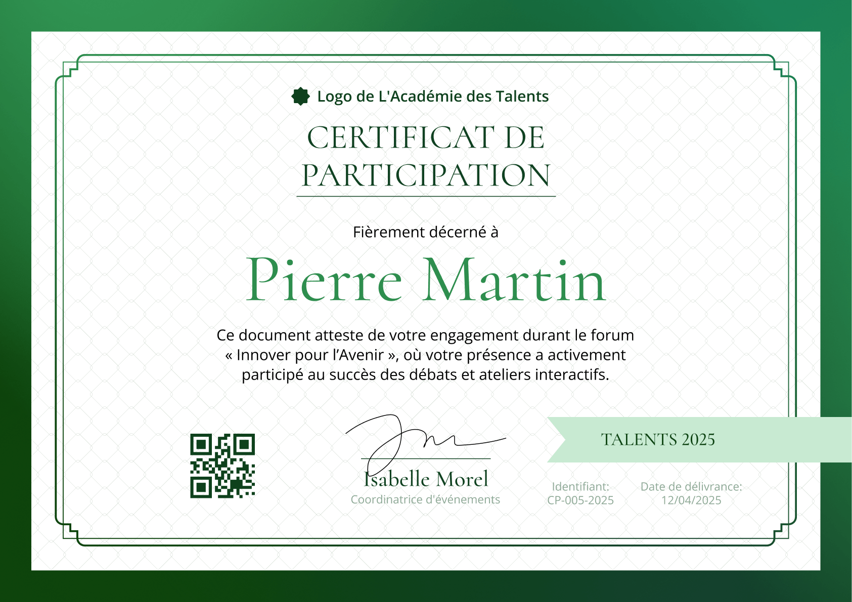 Modèle de certificat de participation moderne pour entreprise