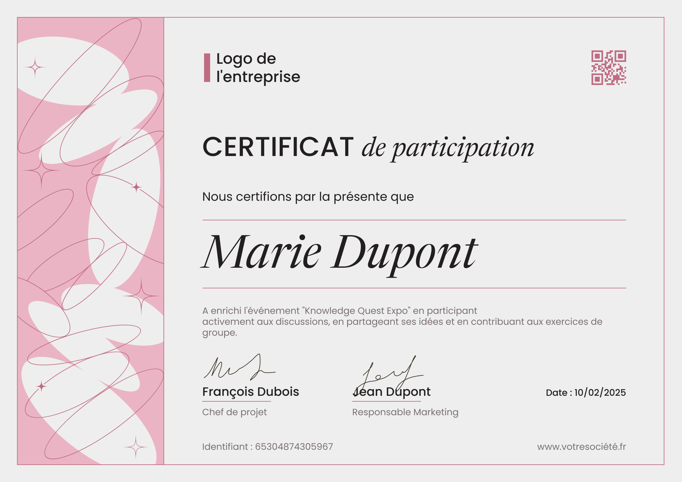 Modèle de certificat de participation moderne et stylisé