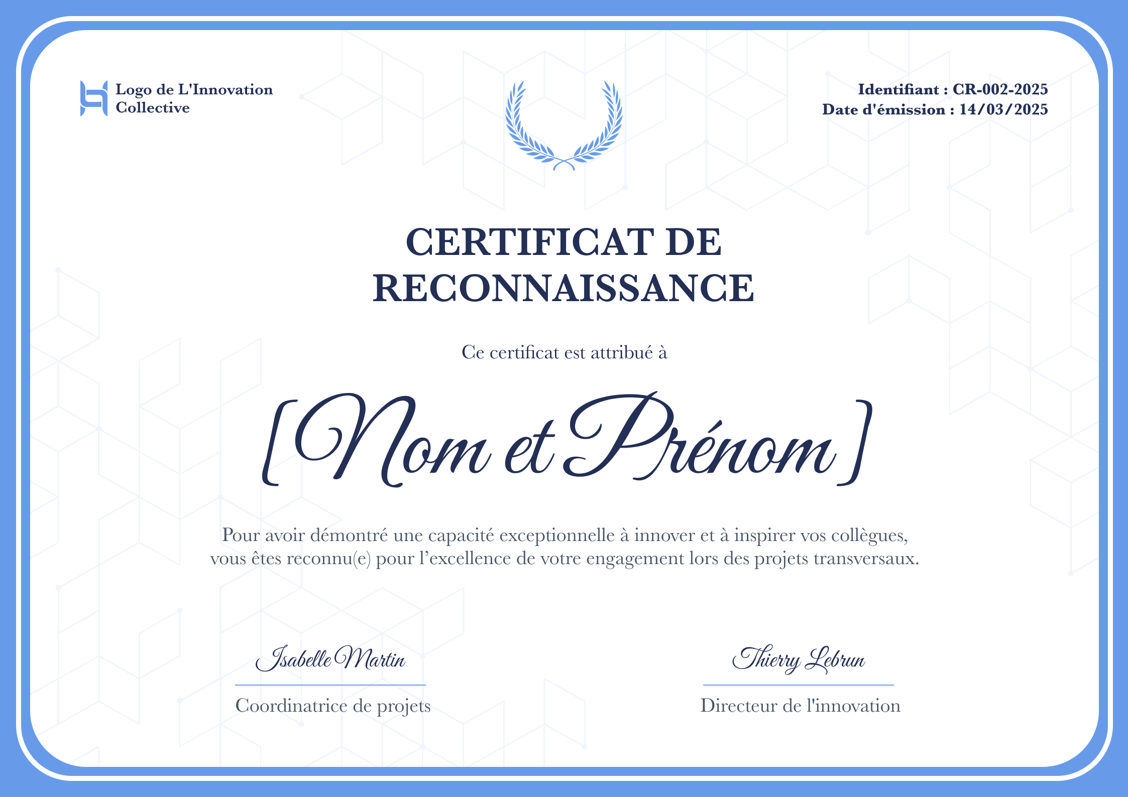 Modèle de certificat de reconnaissance minimaliste et clair