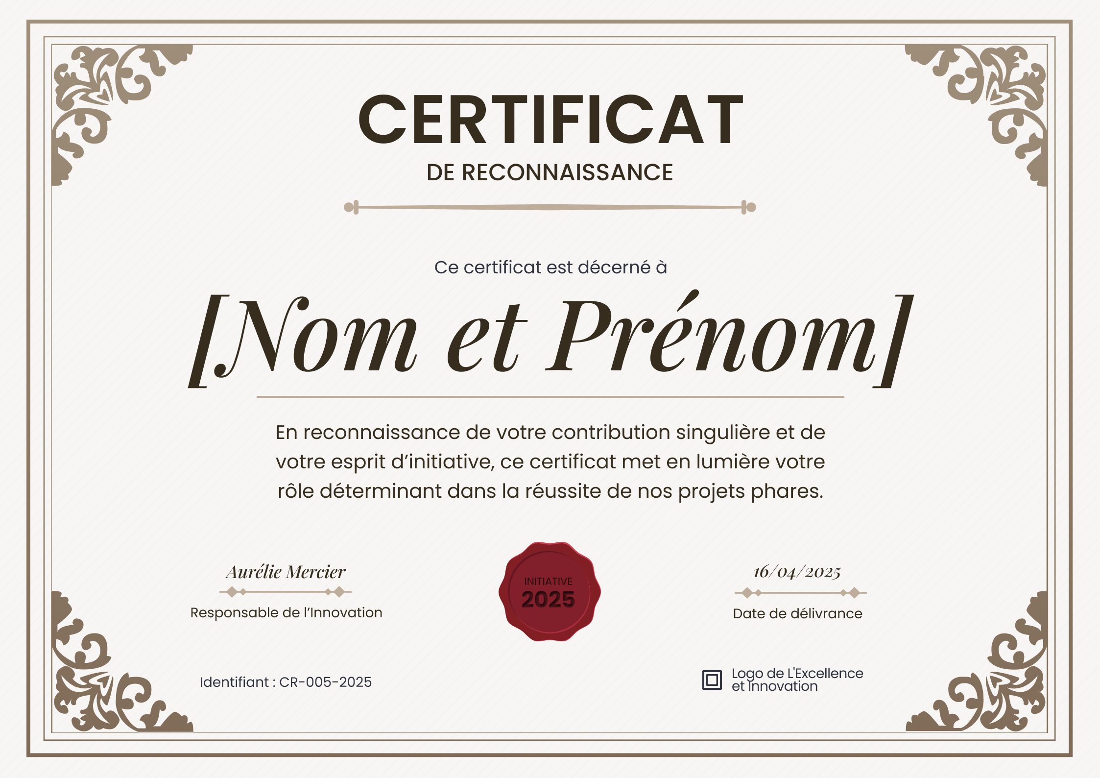 Modèle de certificat de reconnaissance formel et majestueux