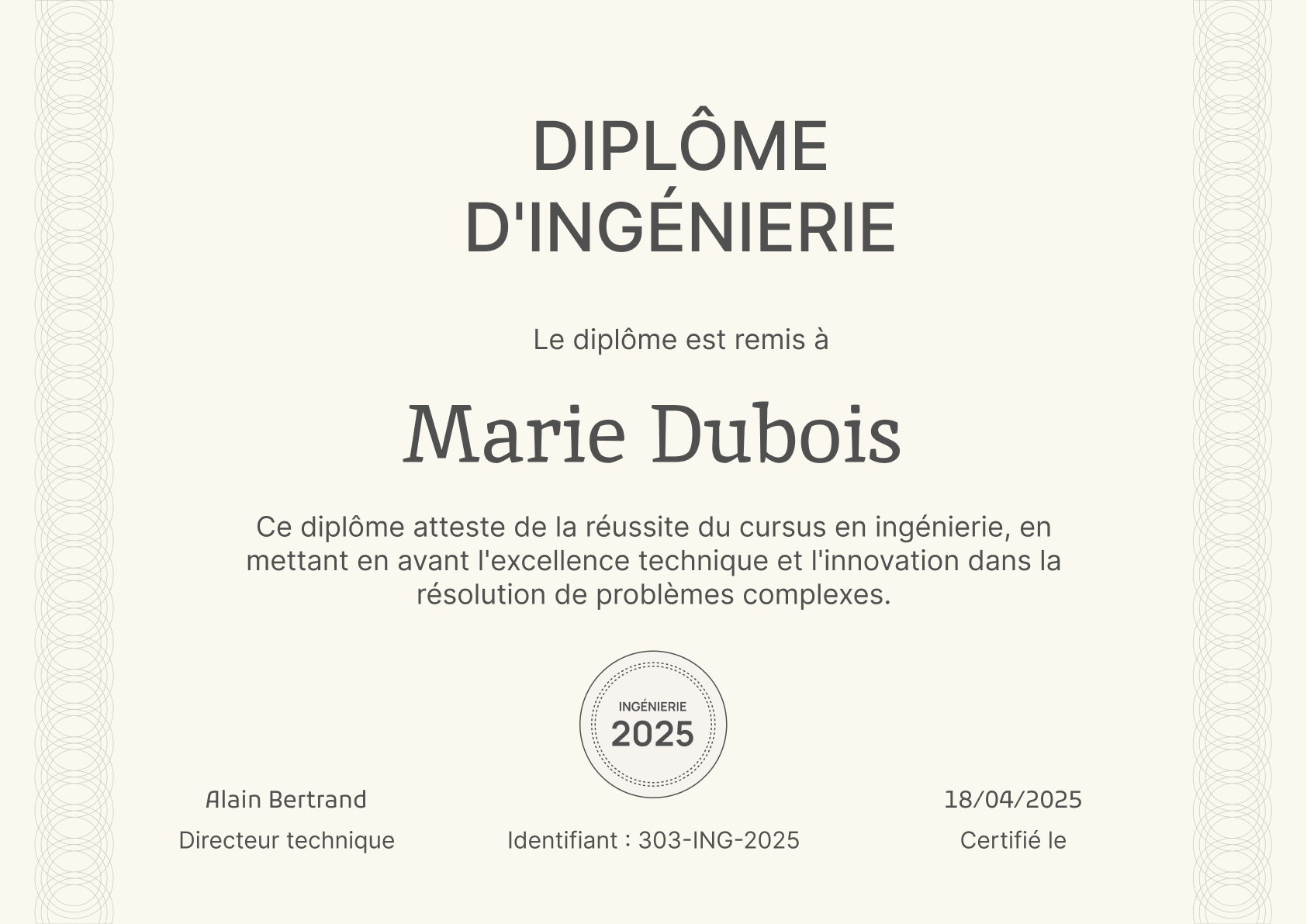 Modèle de diplôme formel et sobre