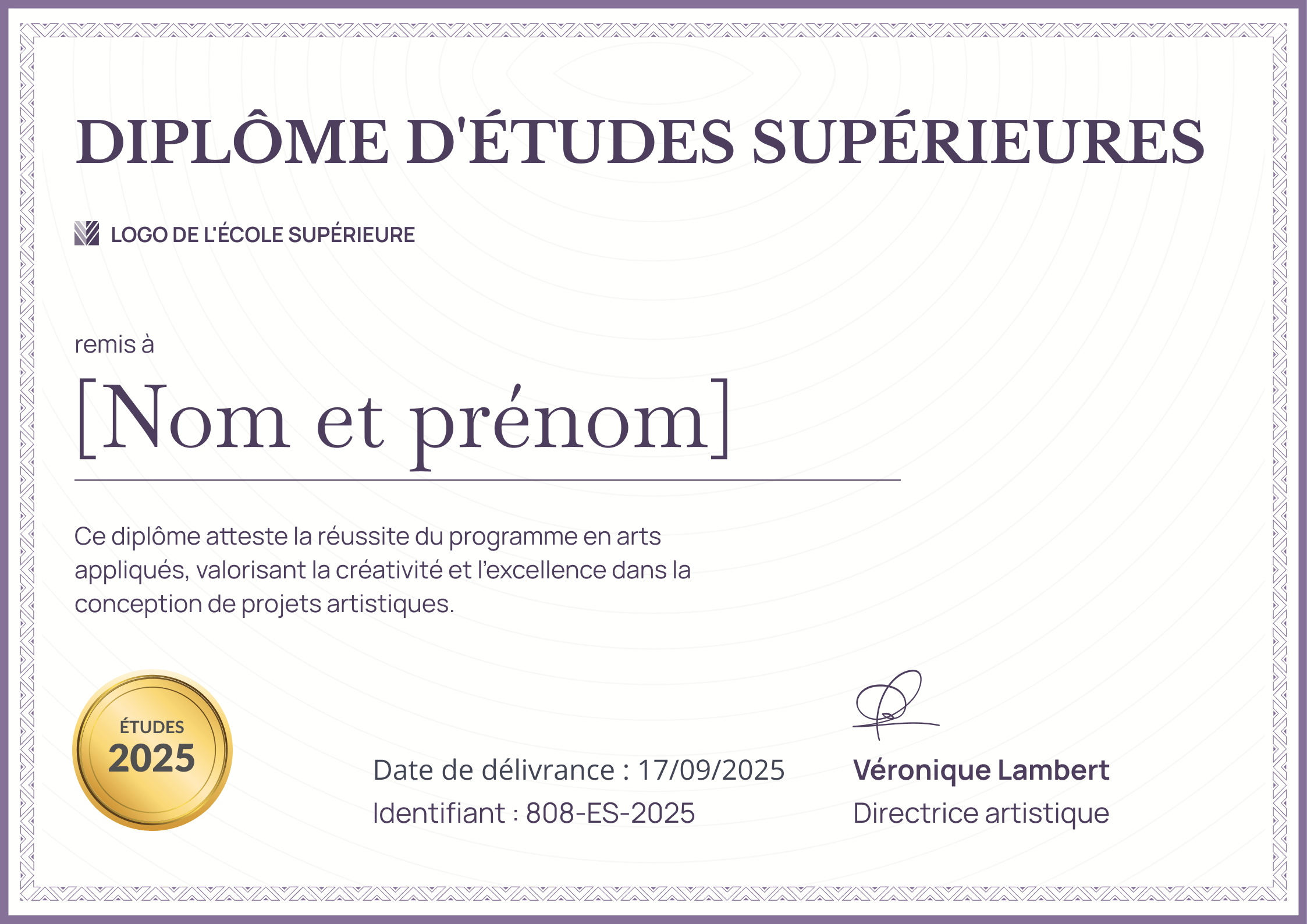 Modèle de diplôme formel et épuré