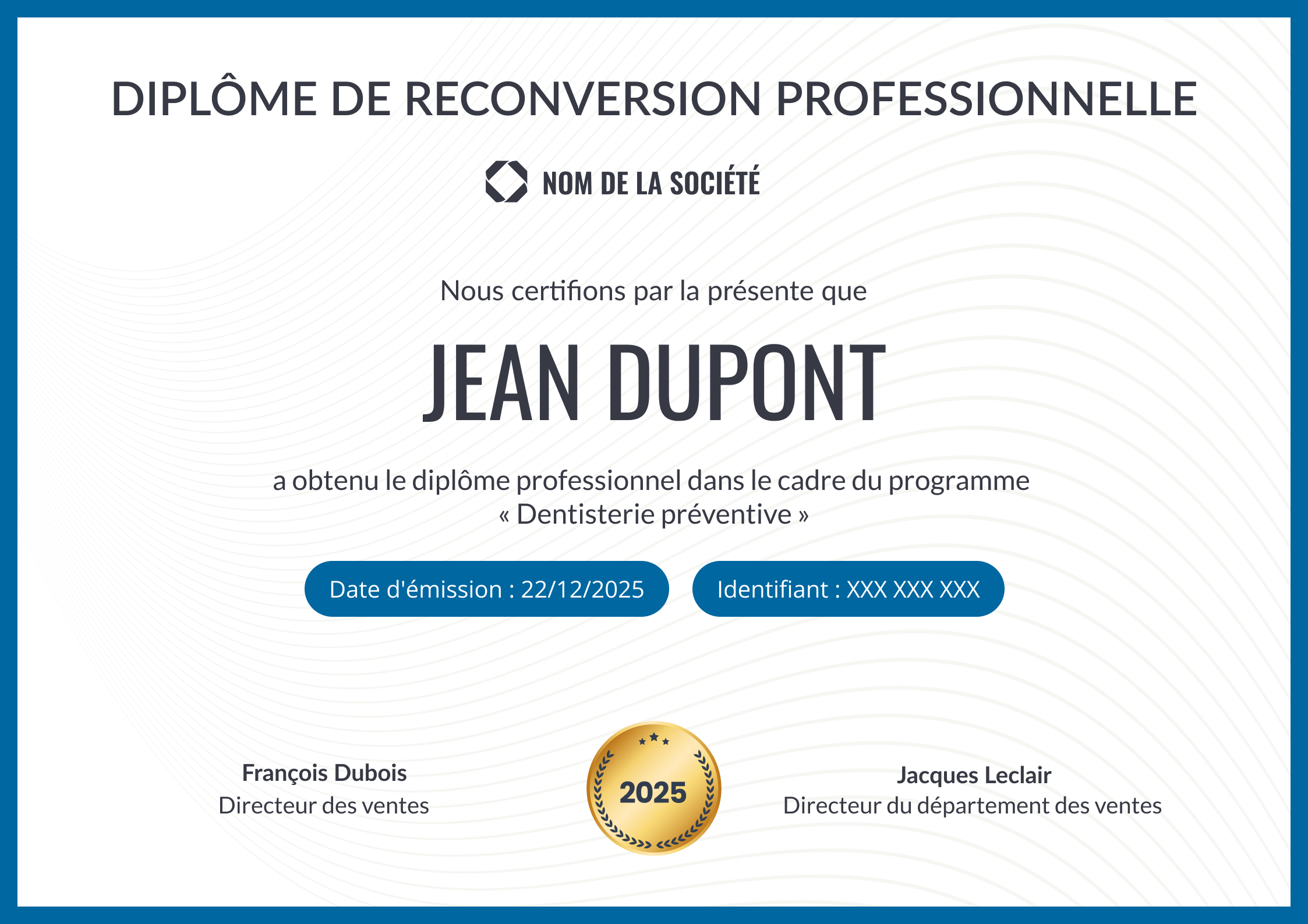 Modèle de diplôme professionnel et imprimable