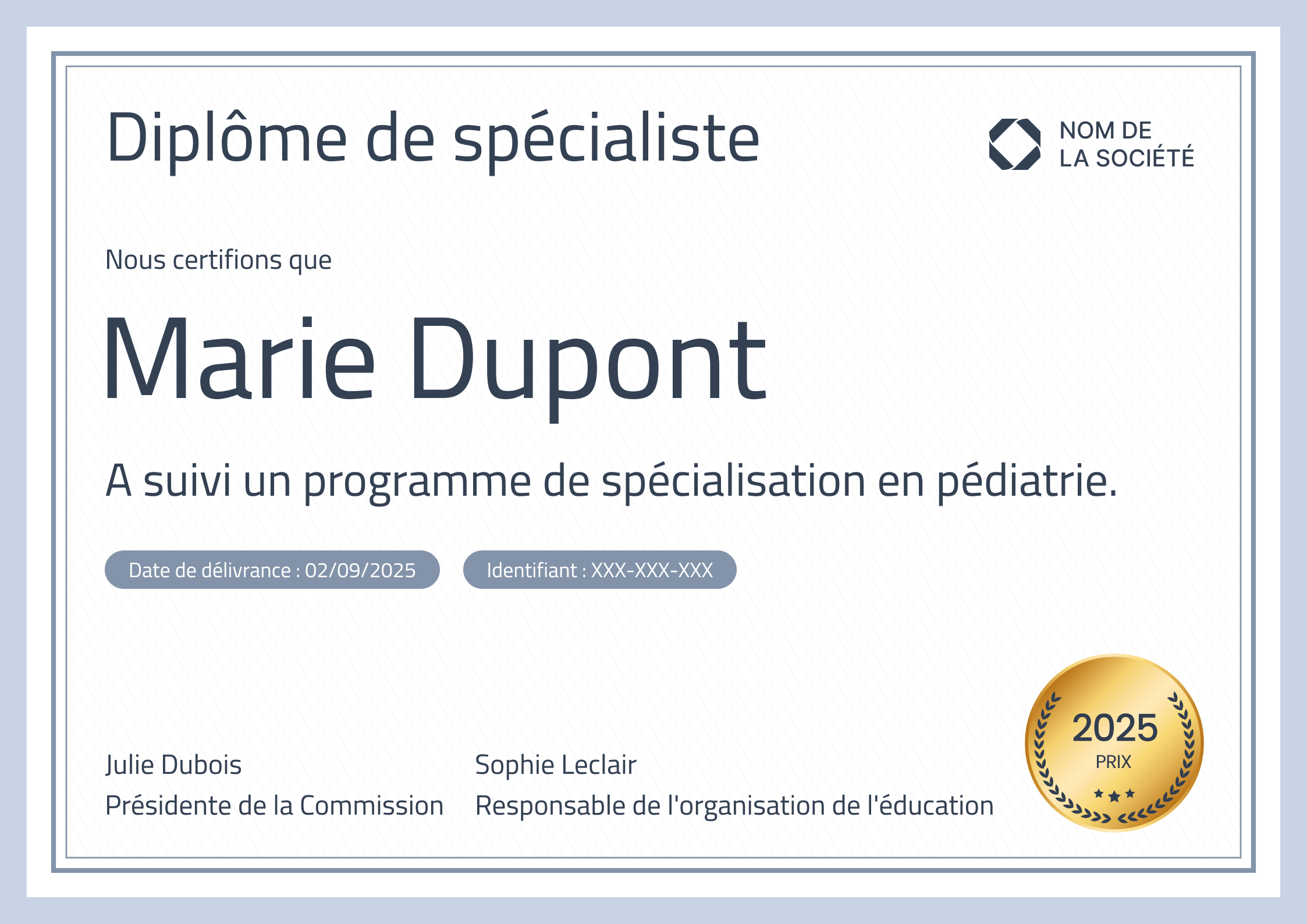Modèle de diplôme professionnel et épuré