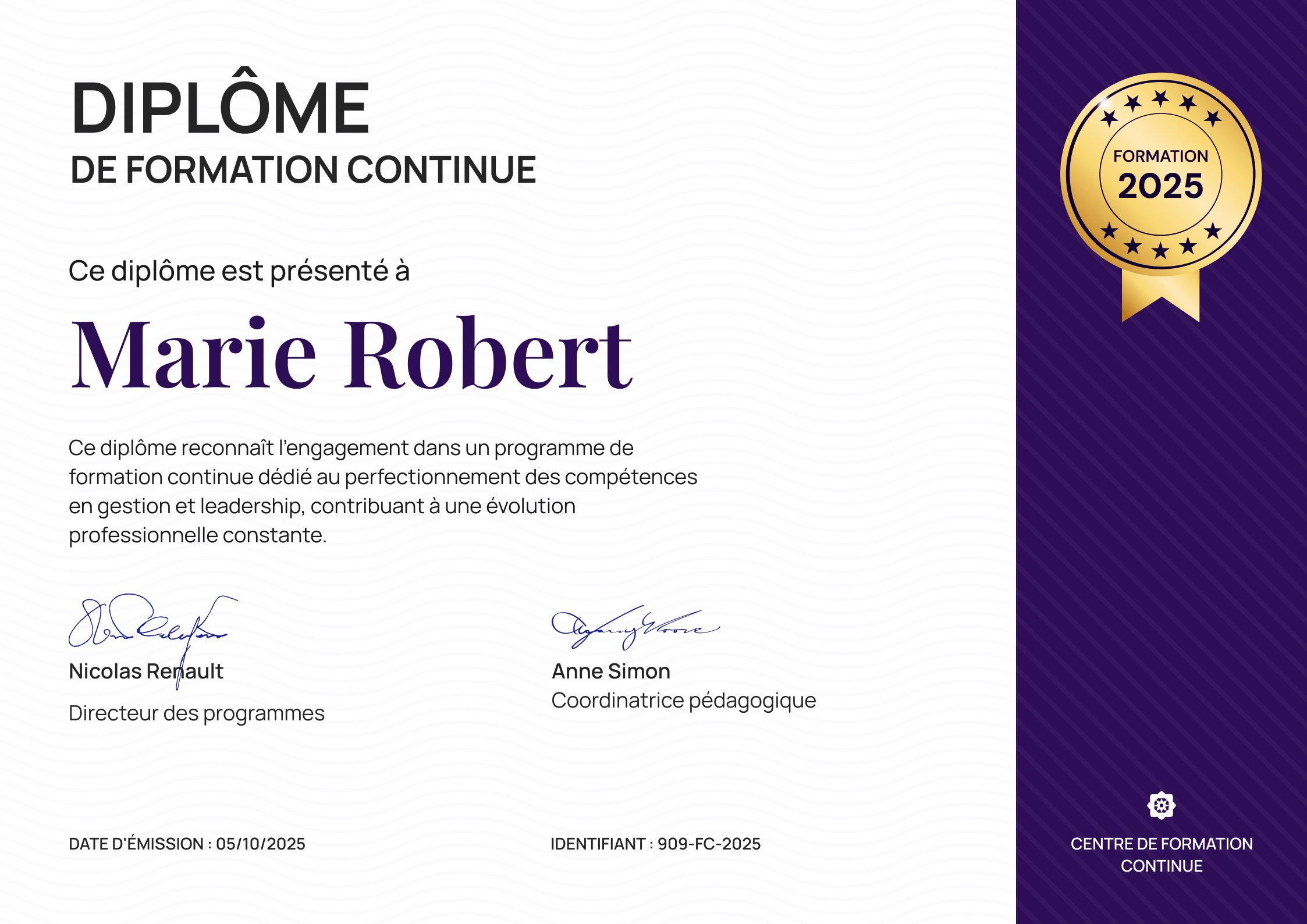 Modèle de diplôme structuré et méthodique