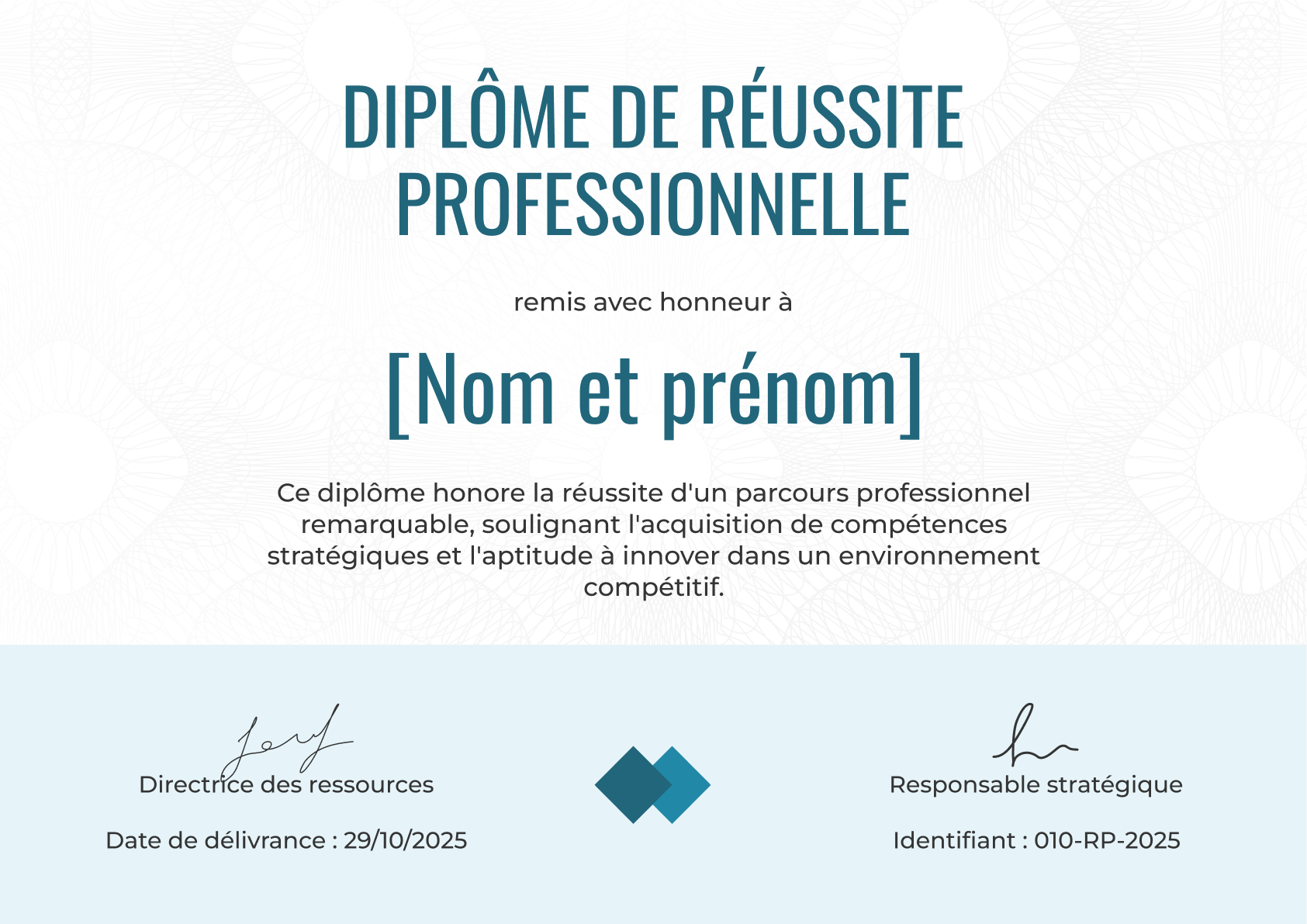 Modèle de diplôme professionnel et fonctionnel